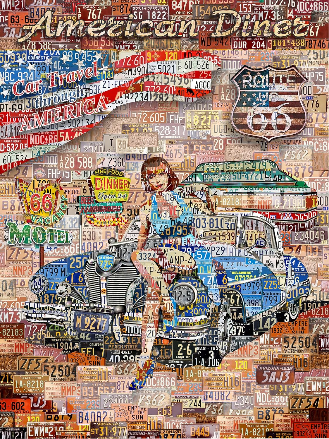 Amazon.com: Wall Decor Digital Art Poster Gift Old America Diner Blue ...