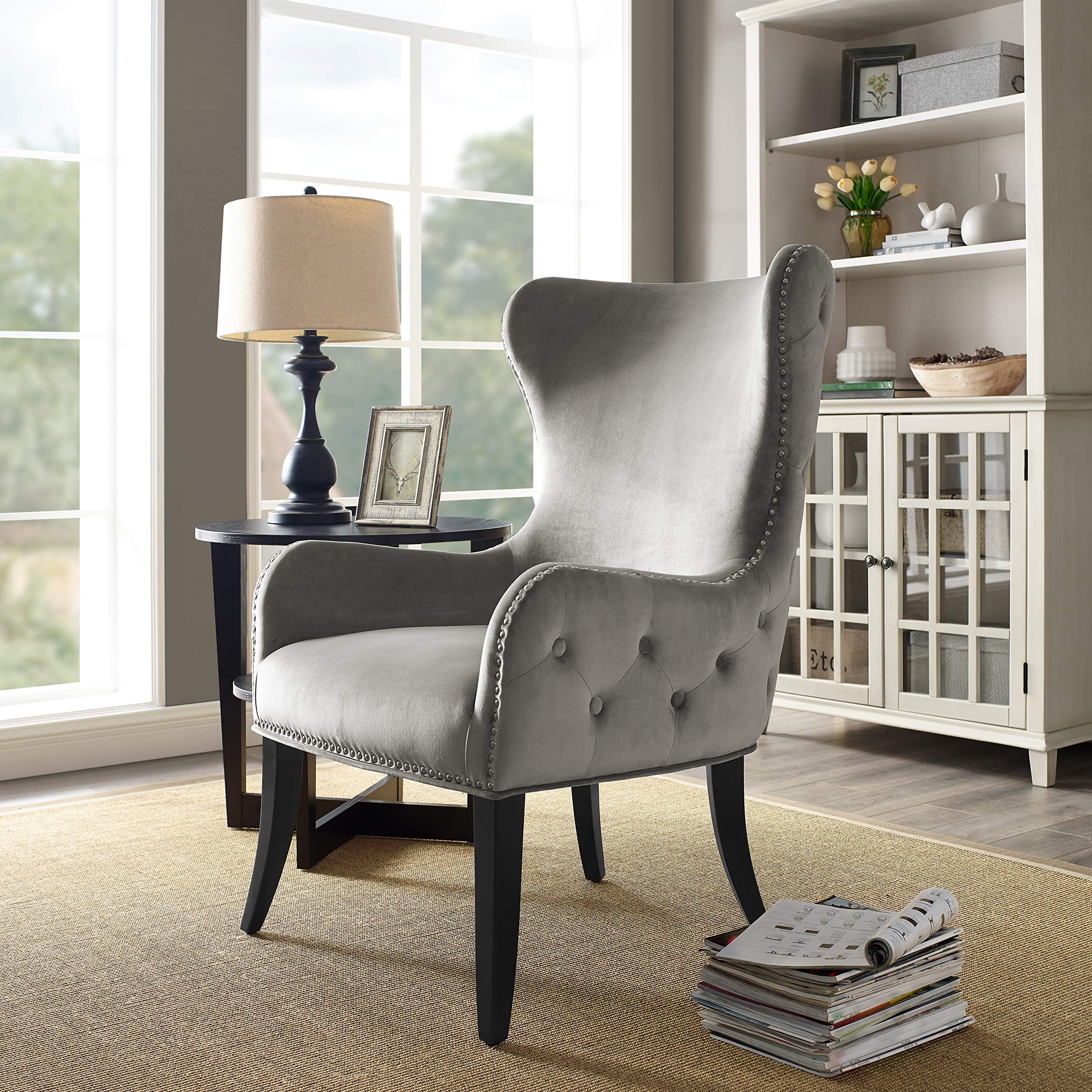 Linon Home Décor Mariah Dark Gray Round Back Chair, Grey
