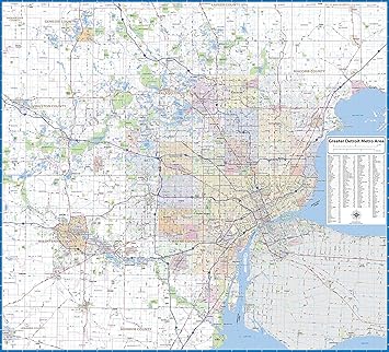 Amazon.com : Topographics Greater Detroit Metro Area Laminated Wall Map ...