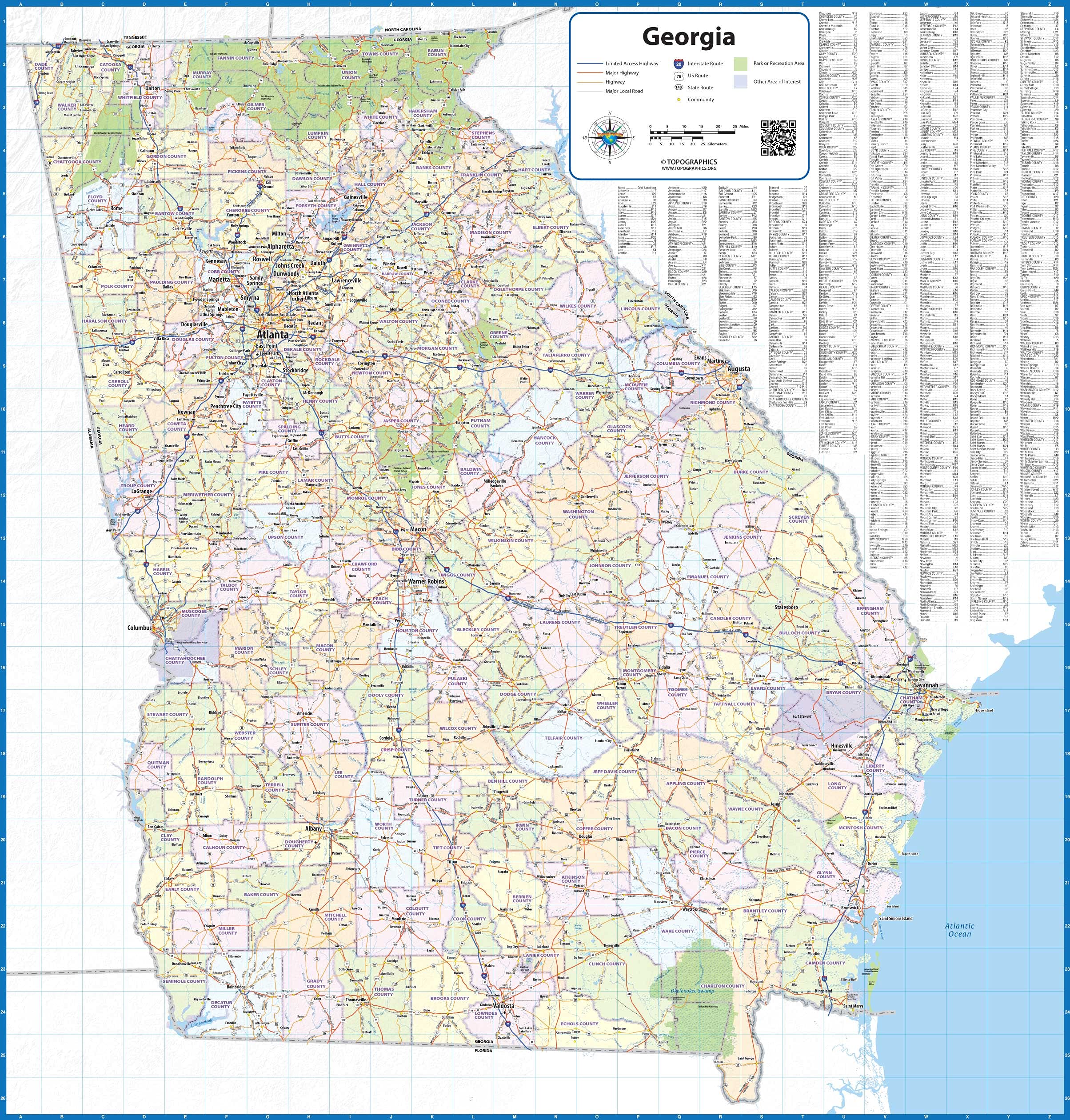 Laminated Map Large Detailed Roads And Highways Map Of Georgia State