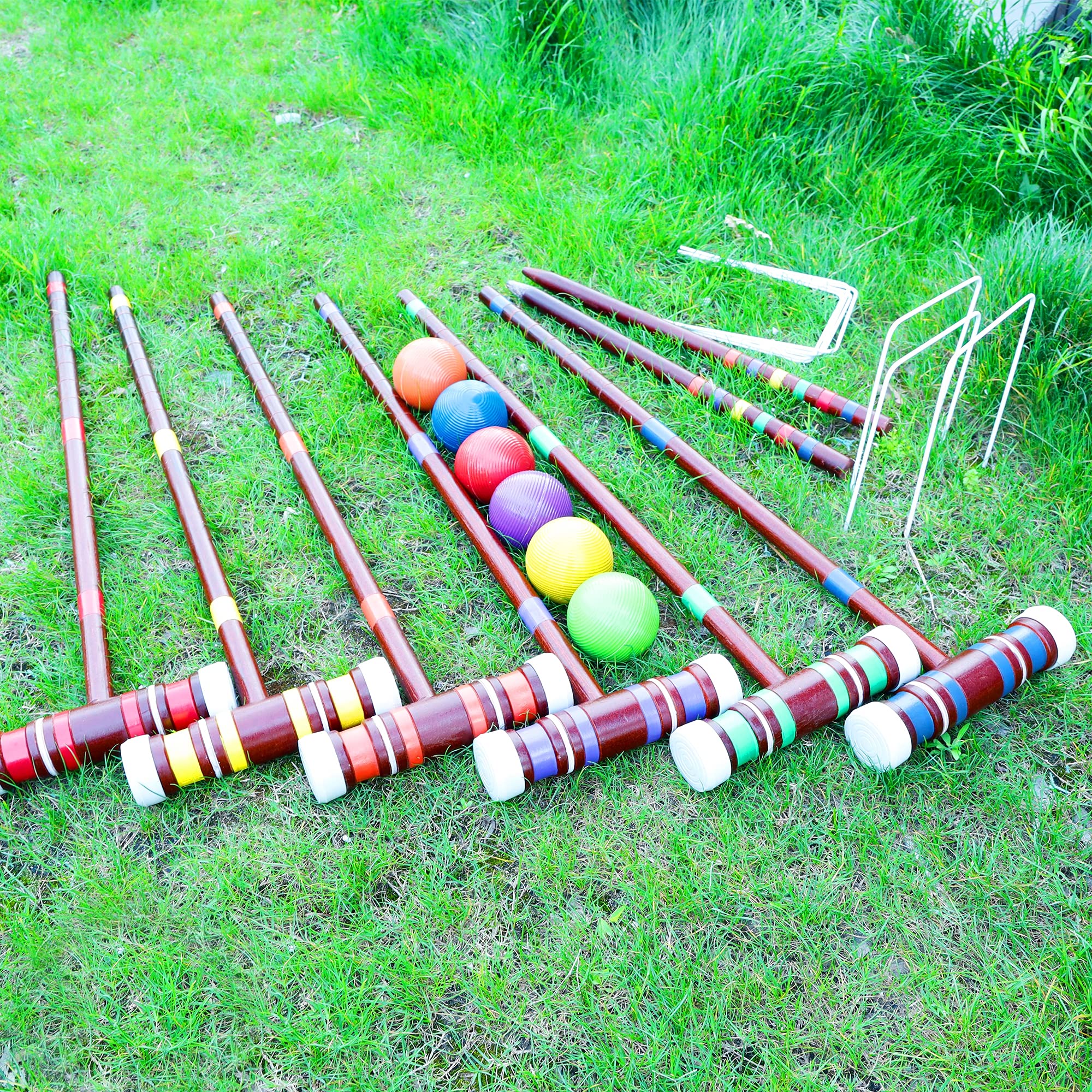 Juegoal Six Player Croquet Set with Wooden Mallets Colored Balls for ...