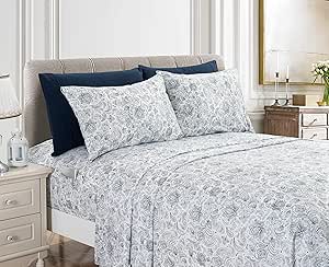 Amazon.com: Elegant Comfort Amelia Paisley Printed 4-Piece Sheet Set ...