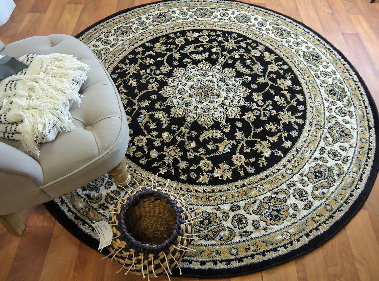 Amazon.com: Traditional Rugs for Living Room Black Round Rugs 6ft Black ...