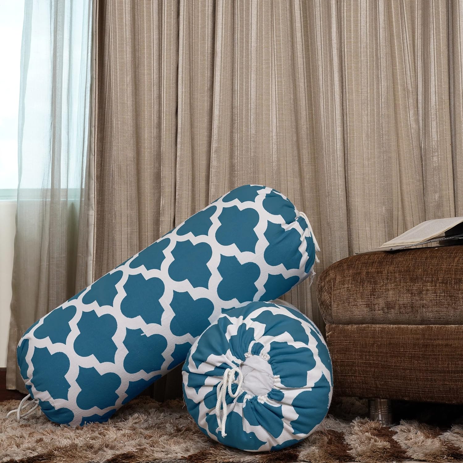 Buy HOMEMONDE Cotton Bolster Round Cushion Covers 16 X 32 Inches For ...