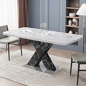 Amazon.com - Pvillez Marble Expandable Dining Table, Rectangle Modern ...