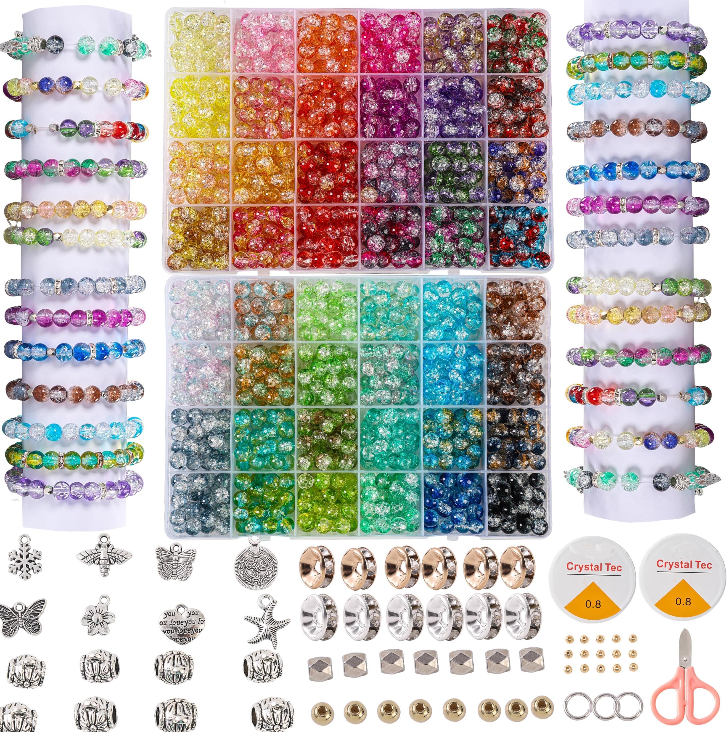 Amazon.com: 1300PCS 8mm Mixed Crackle Glass Beads for Bracelets Making ...