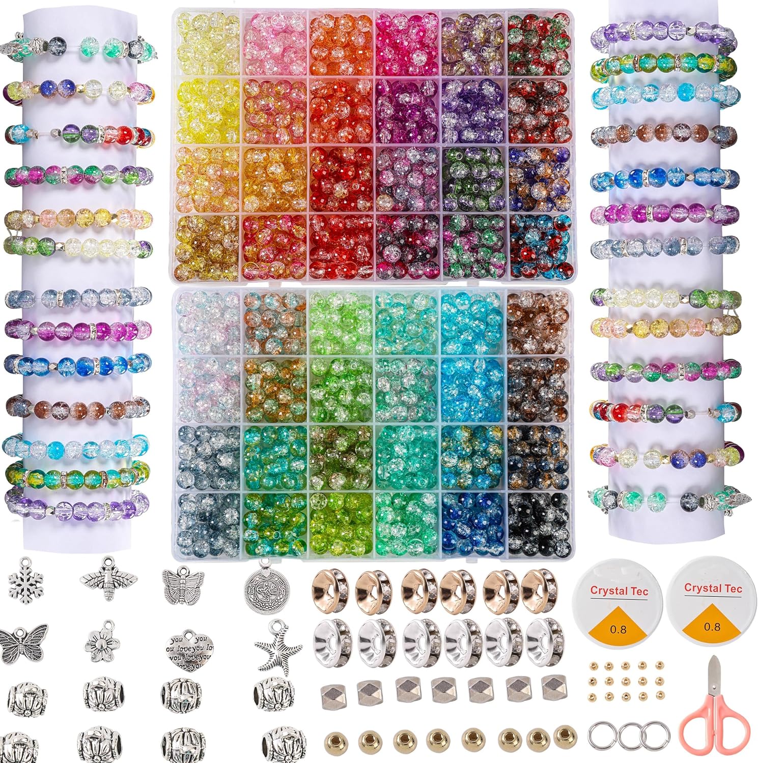 Amazon.com: XJRLUK Glass Beads Bracelet Making Kit,1350PCS 48 Colors ...