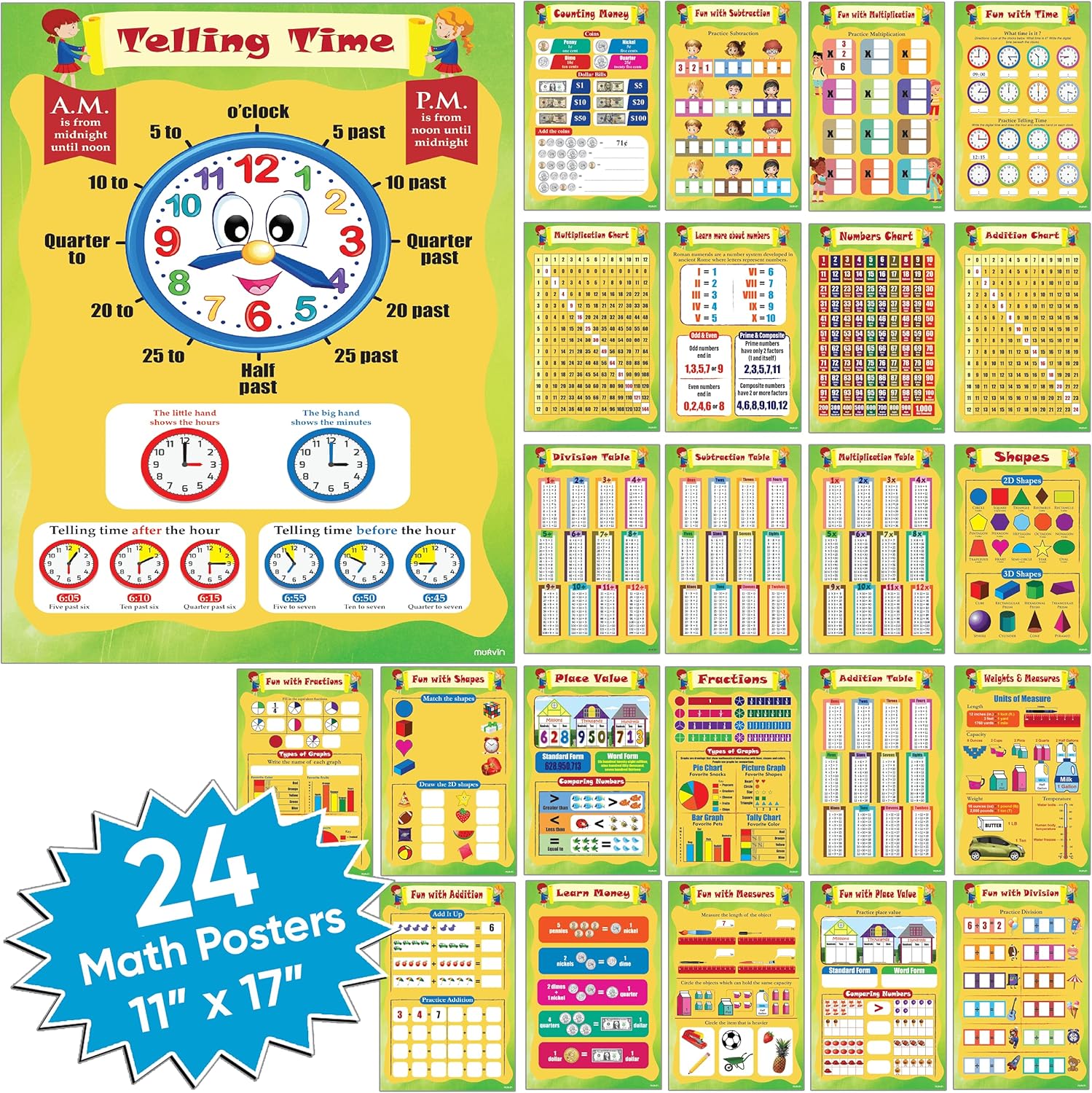 24 Pack Large Laminated MATH Posters for Kids - Australia | Ubuy