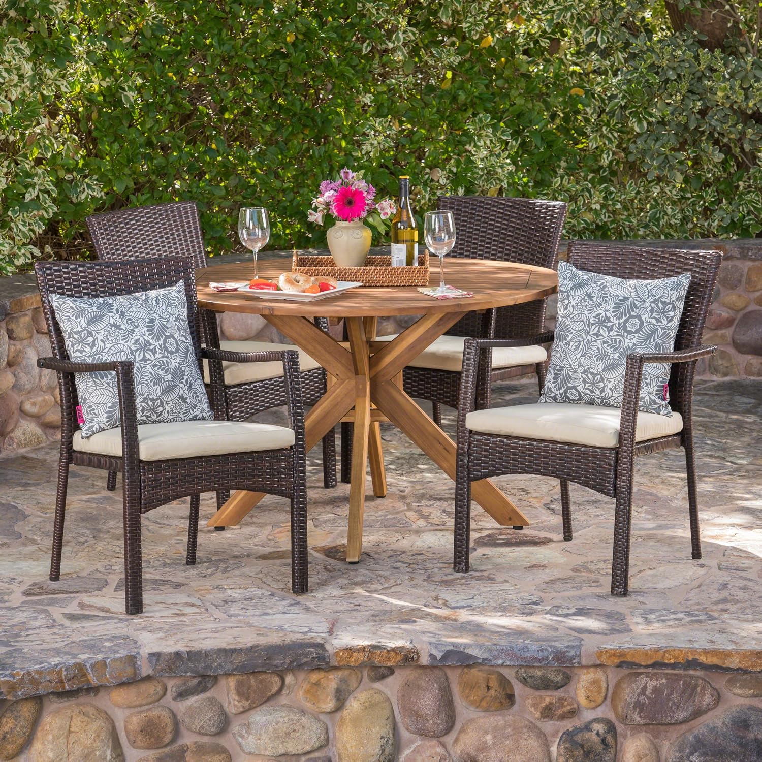 Amazon.com: Christopher Knight Home Stamford Outdoor Wicker Dining Set ...