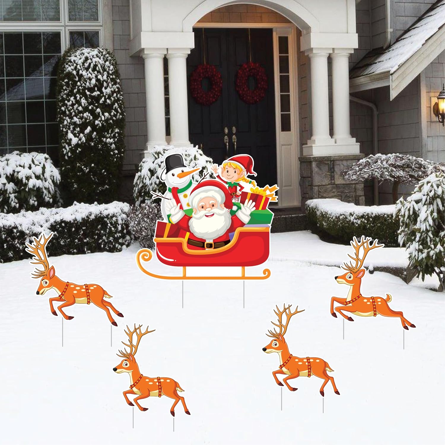 Amazon.com : Santa and Sleigh Christmas Yard Sign Cutouts - Xmas Santa ...