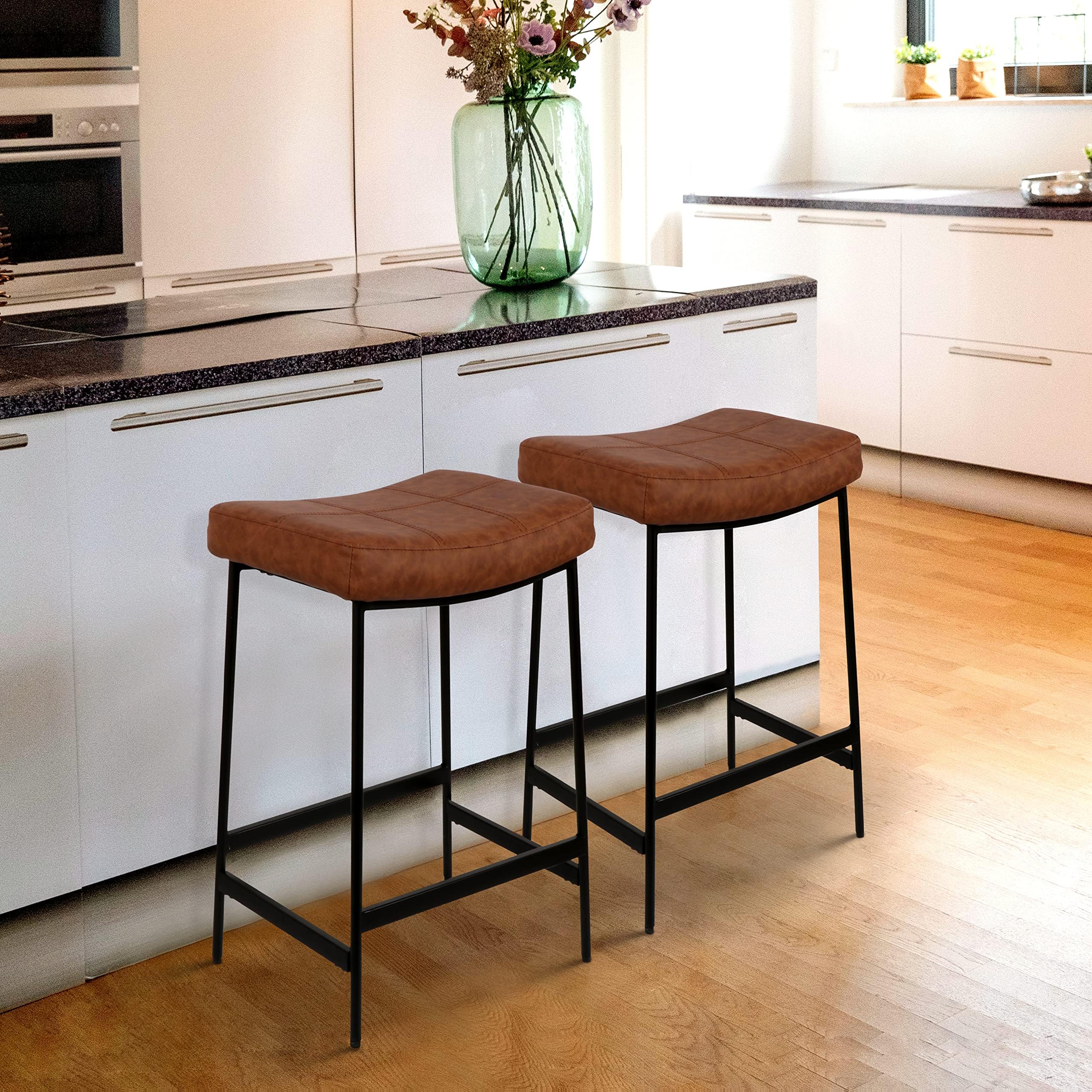 Anmytek 27" Backless Barstools Set of 2 Upholstered Saddle Seat for ...