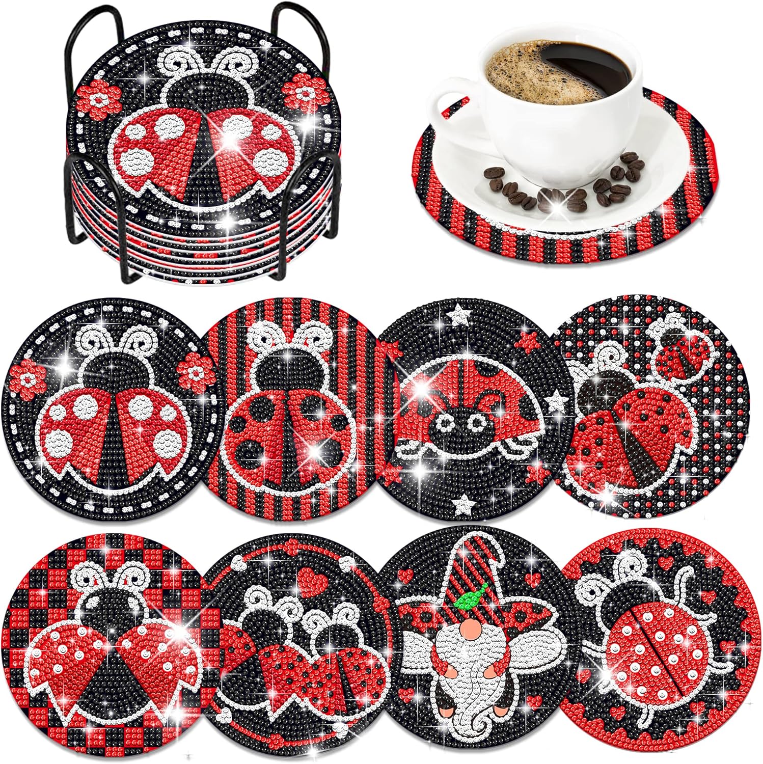 Amazon.com: 8 Pcs Ladybug Diamond Art Painting Coasters Kits with ...