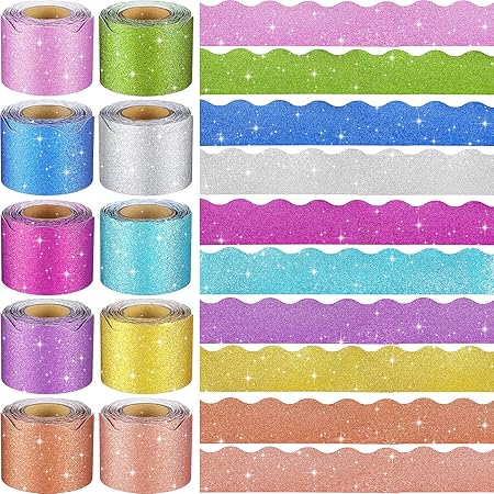 Amazon.com: Qeeenar 16 Rolls 263 ft Glitter Bulletin Board Borders ...