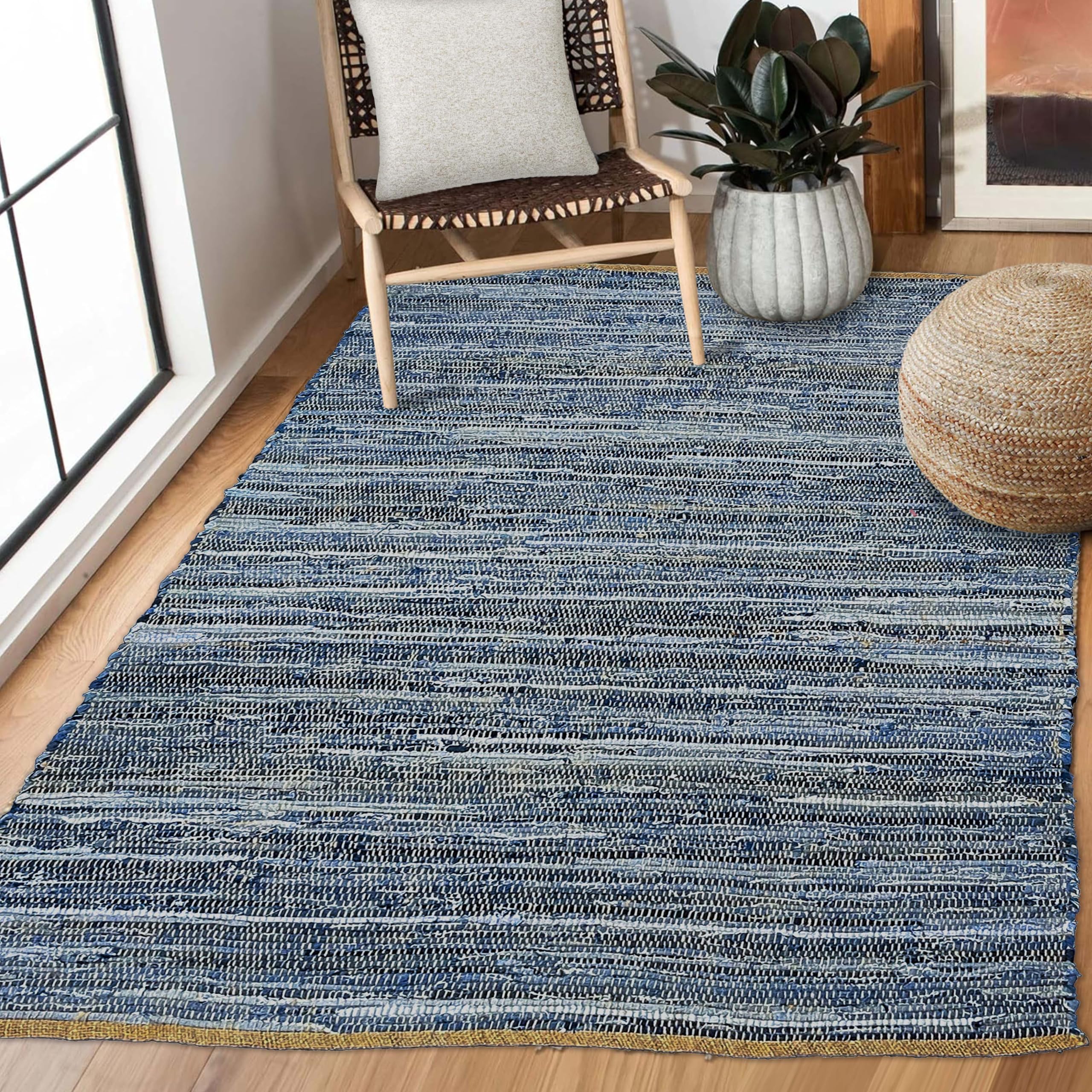 Amazon.com: Chardin home Farmhouse Rag Rug 3x5 feet Denim Blue | Cotton ...