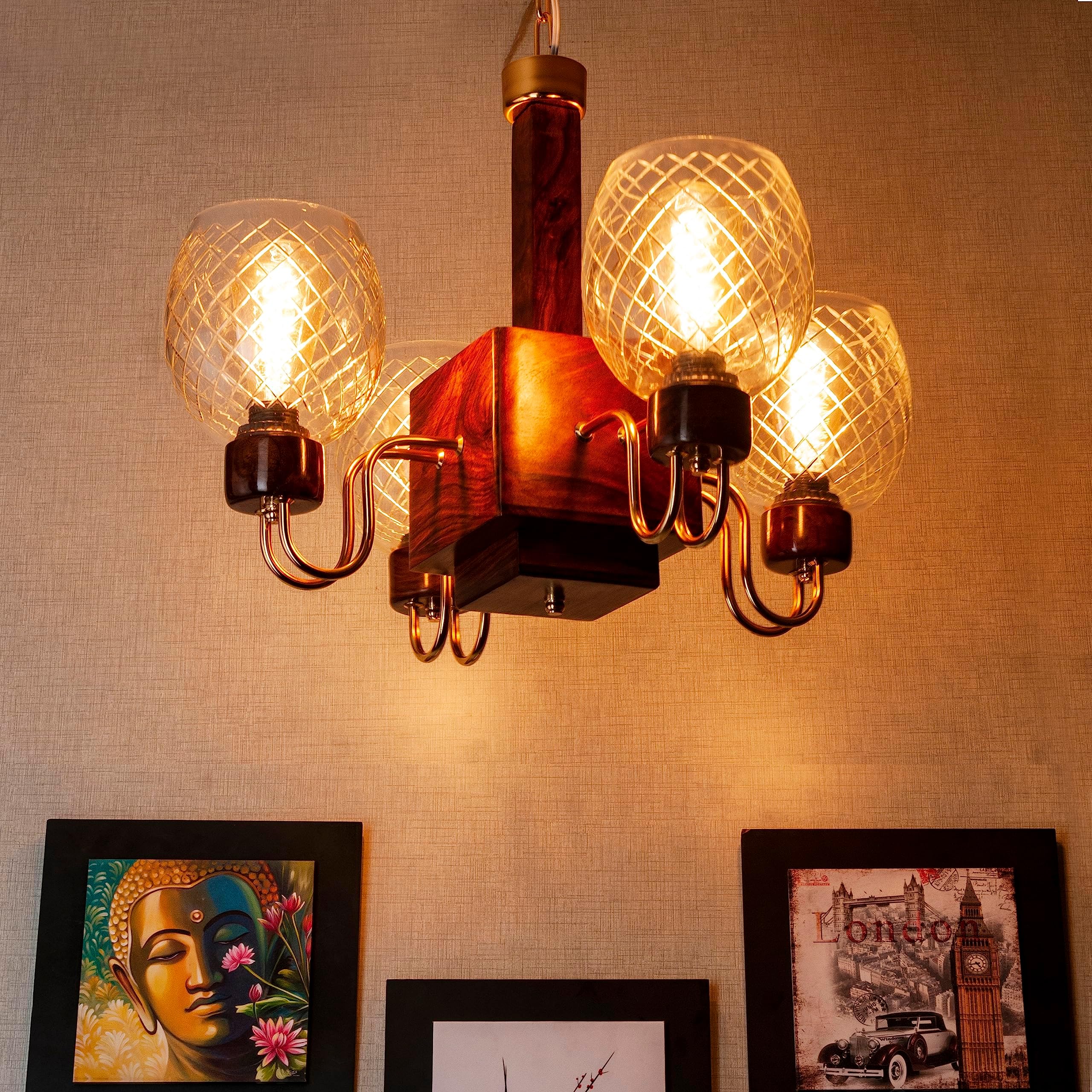 Buy Green House Handmade Sheesham Wood Hanging Ceiling Chandelier | 4 ...