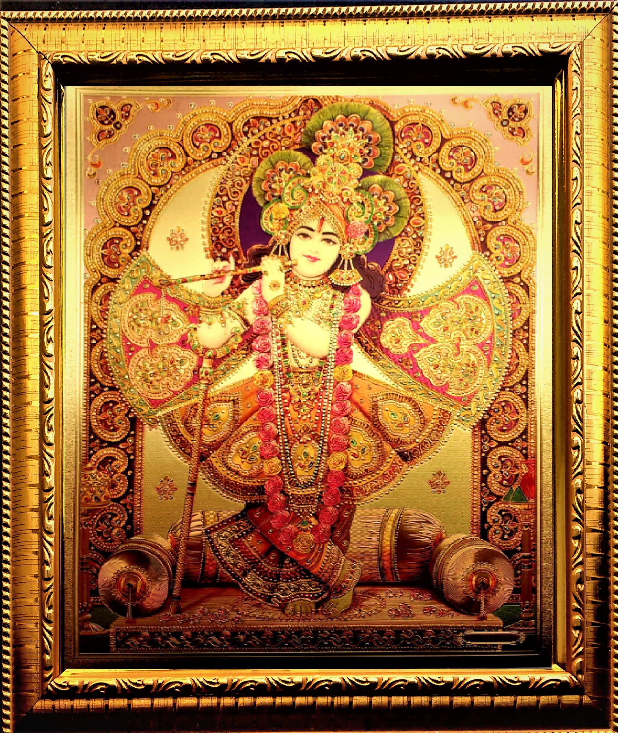 Ada Handicraft Hindu Lord Goddess God Krishna Religious Framed Painting ...