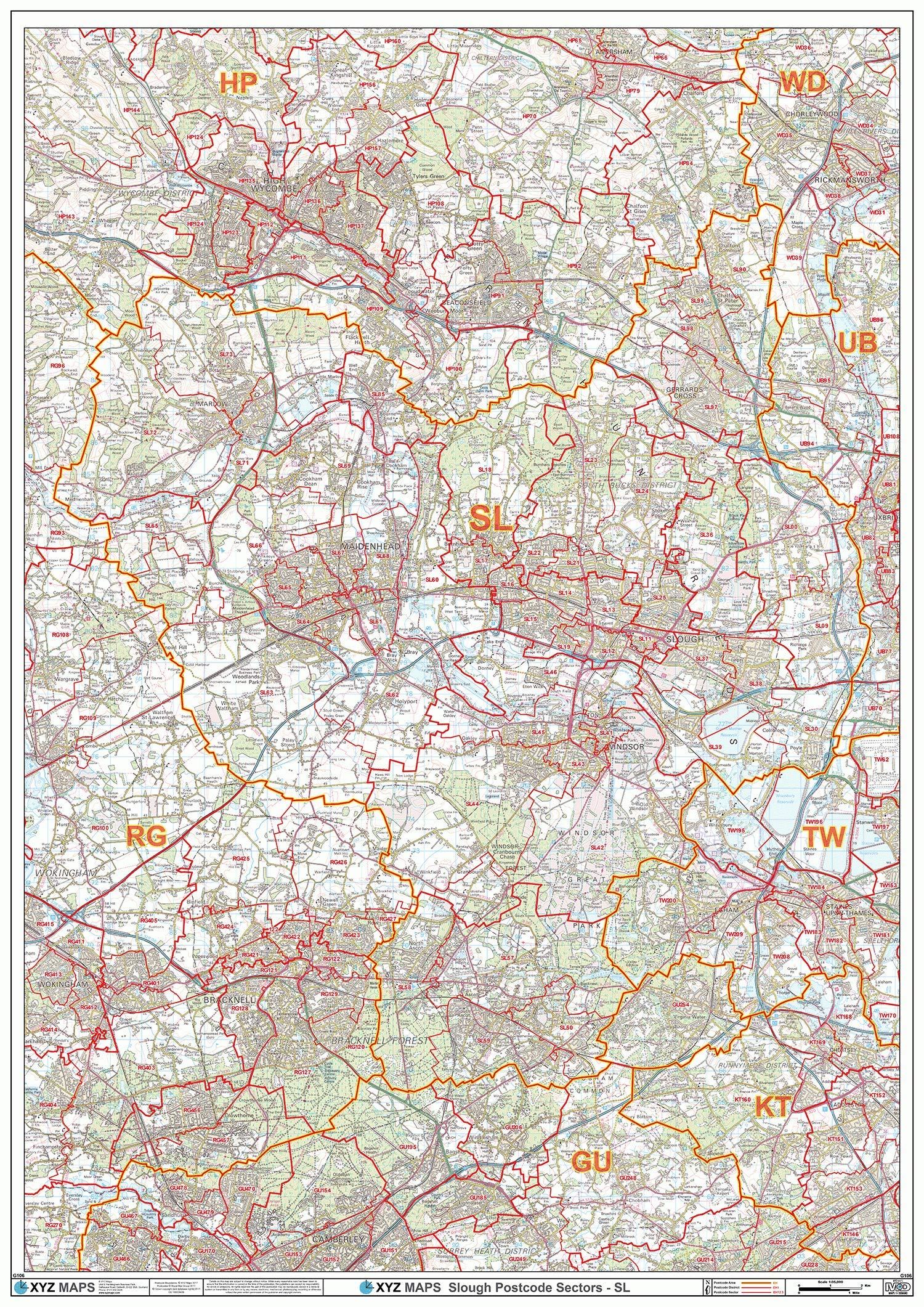 Slough - SL - Postcode Wall Map - Plastic Coated : Amazon.co.uk ...