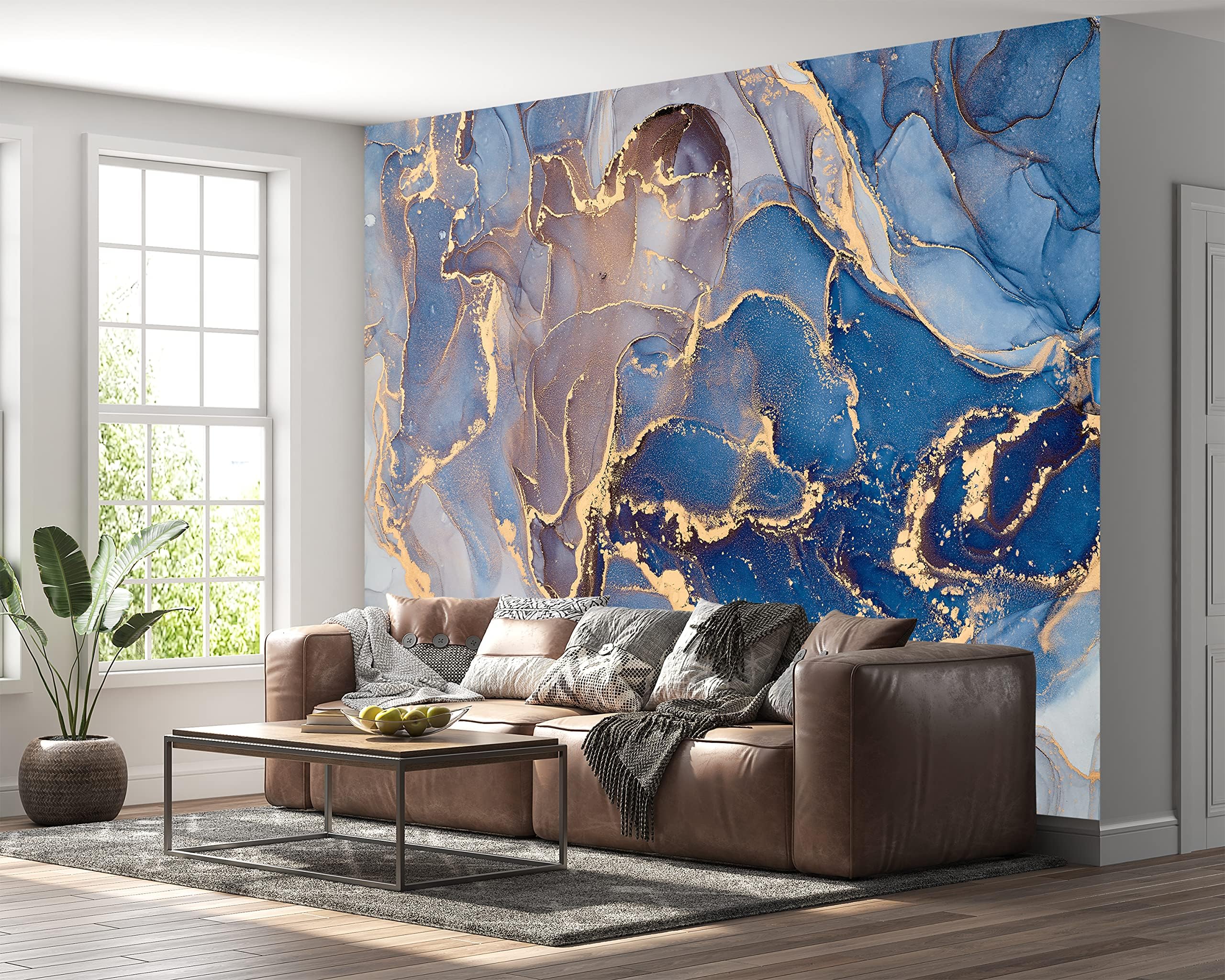 Blue Gold Marble Wallpaper - Peel & Stick, Vinyl, Waterproof ...