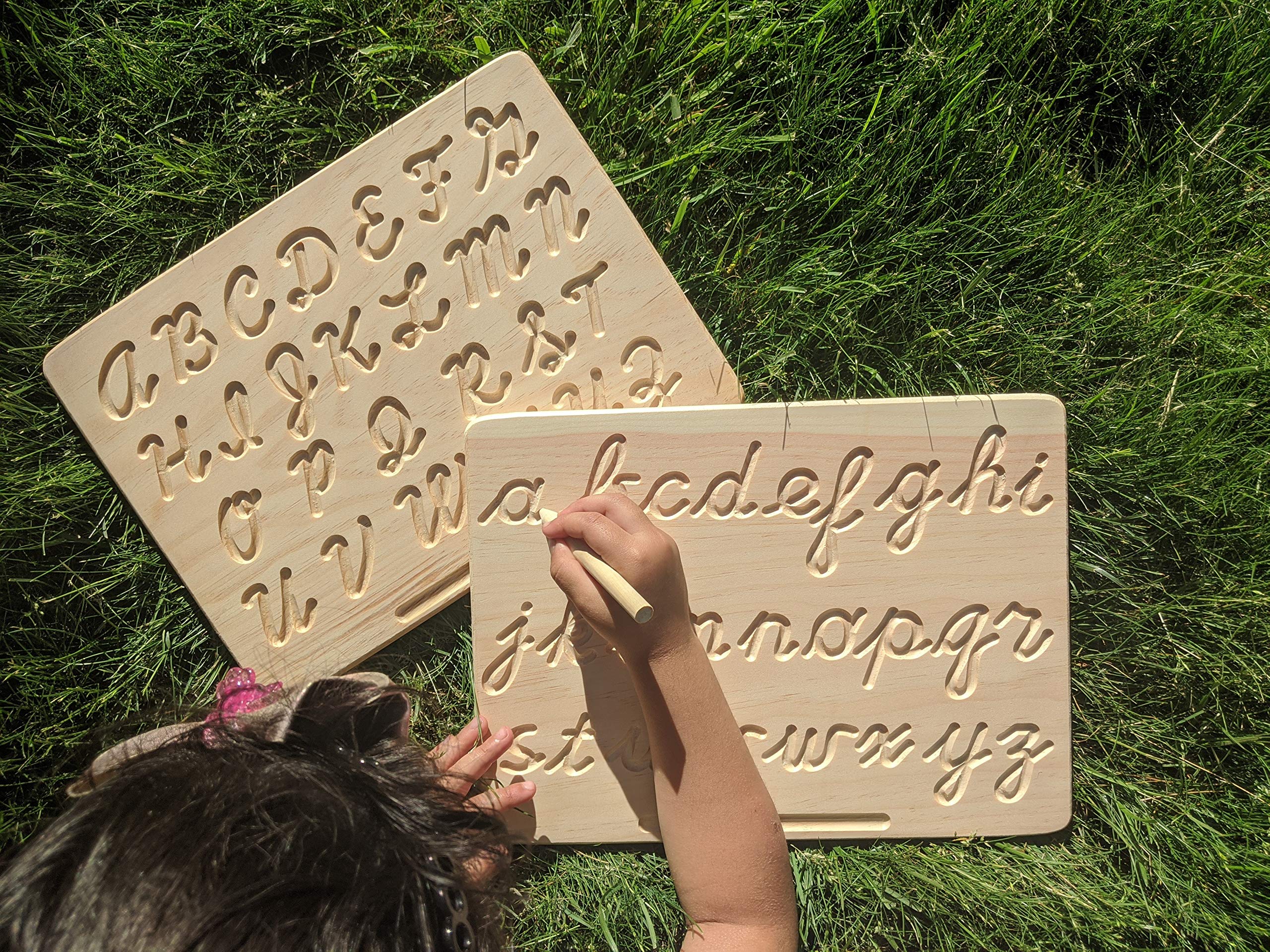 Buy Montessori Double Sided Cursive Alphabet Tracing Board with Wooden ...