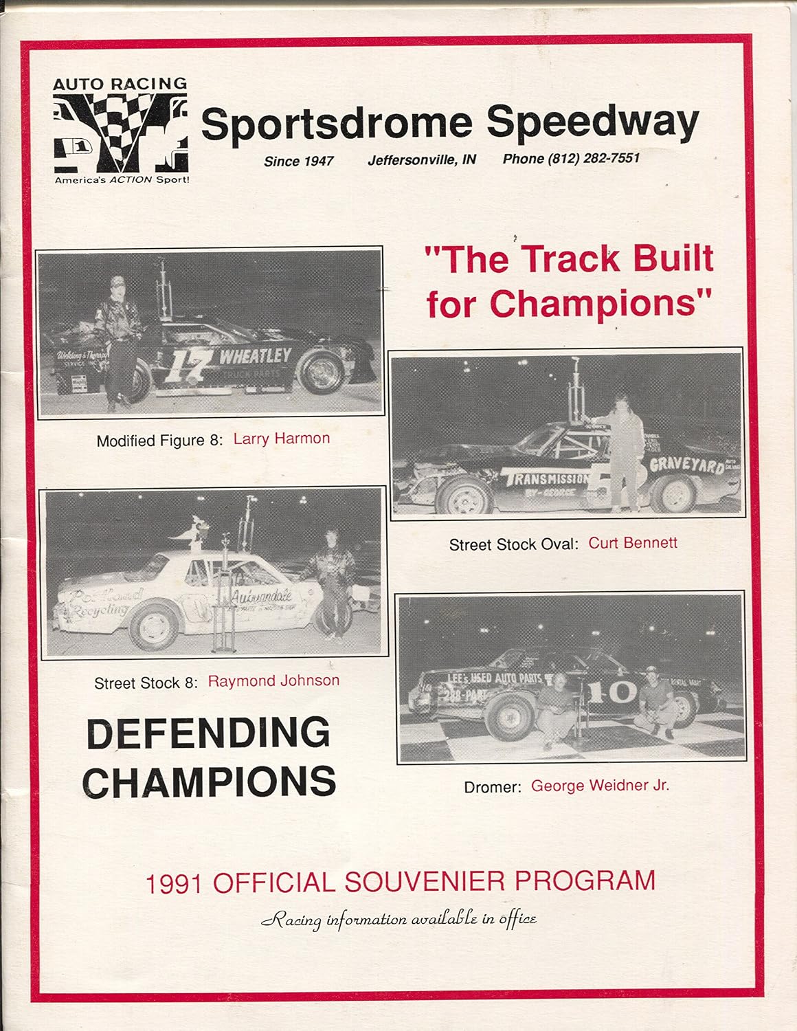 Amazon.com: Sportsdrome Speedway Auto Race Program 1991-Jeffersonville ...