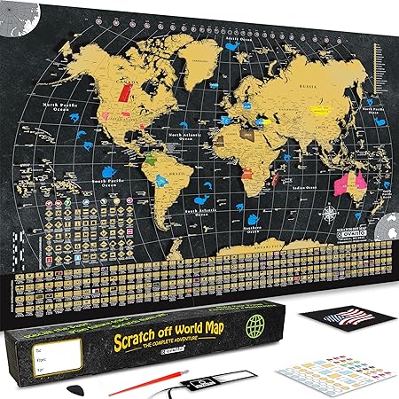 Amazon.com : XL Scratch Off Map of The World with Flags - 36 x 24 Easy ...