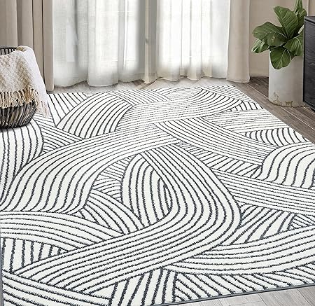 Amazon.com: Abani Nuevo Collection Area Rug -Cream/Charcoal Modern Lined Design -7'9" x 10'2 ...