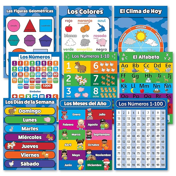 Buy Spanish Toddler Learning Poster Kit - 9 Educational Preschool ...