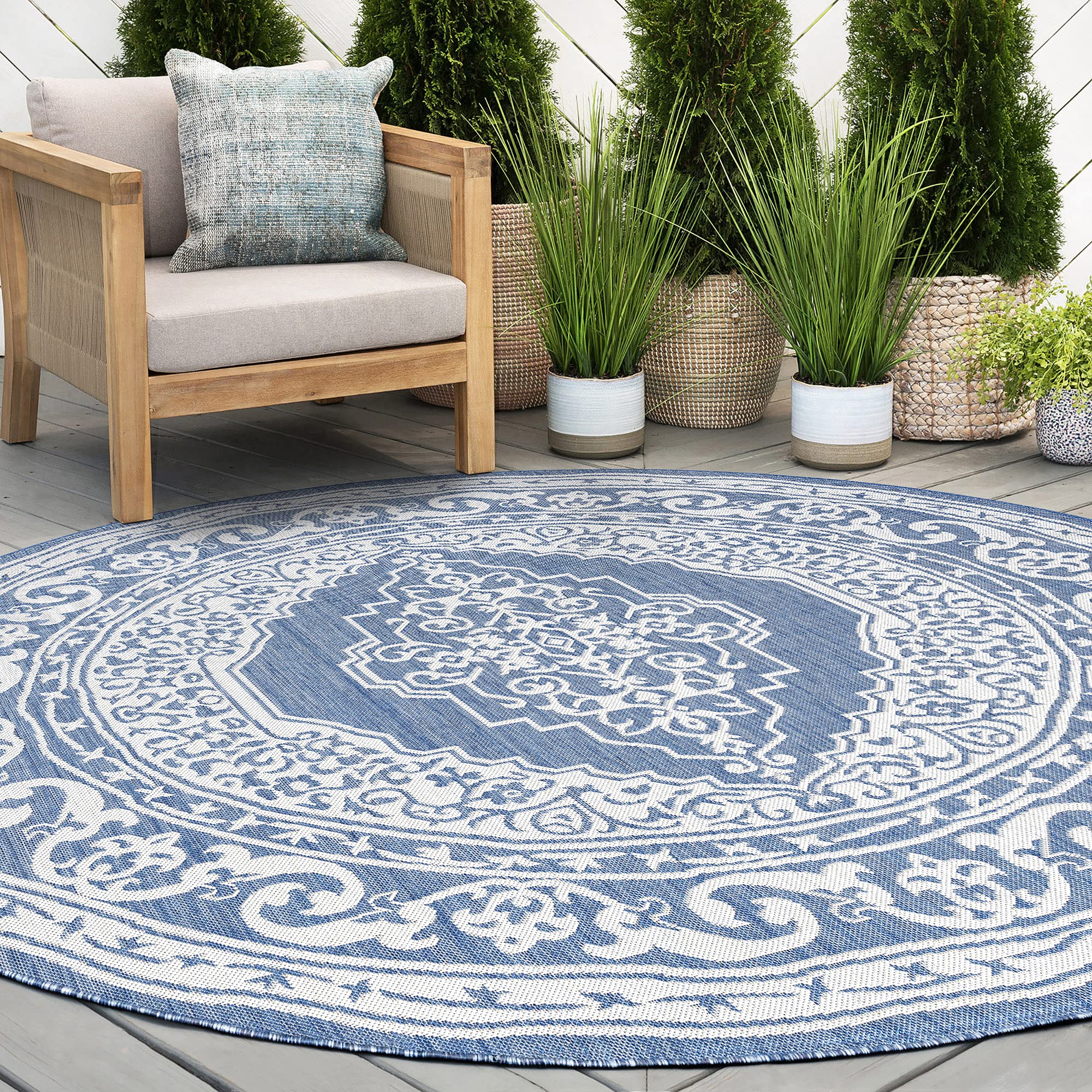Water & Fade Resistant 6ft Round Indoor Outdoor Rug for Patio, Deck ...