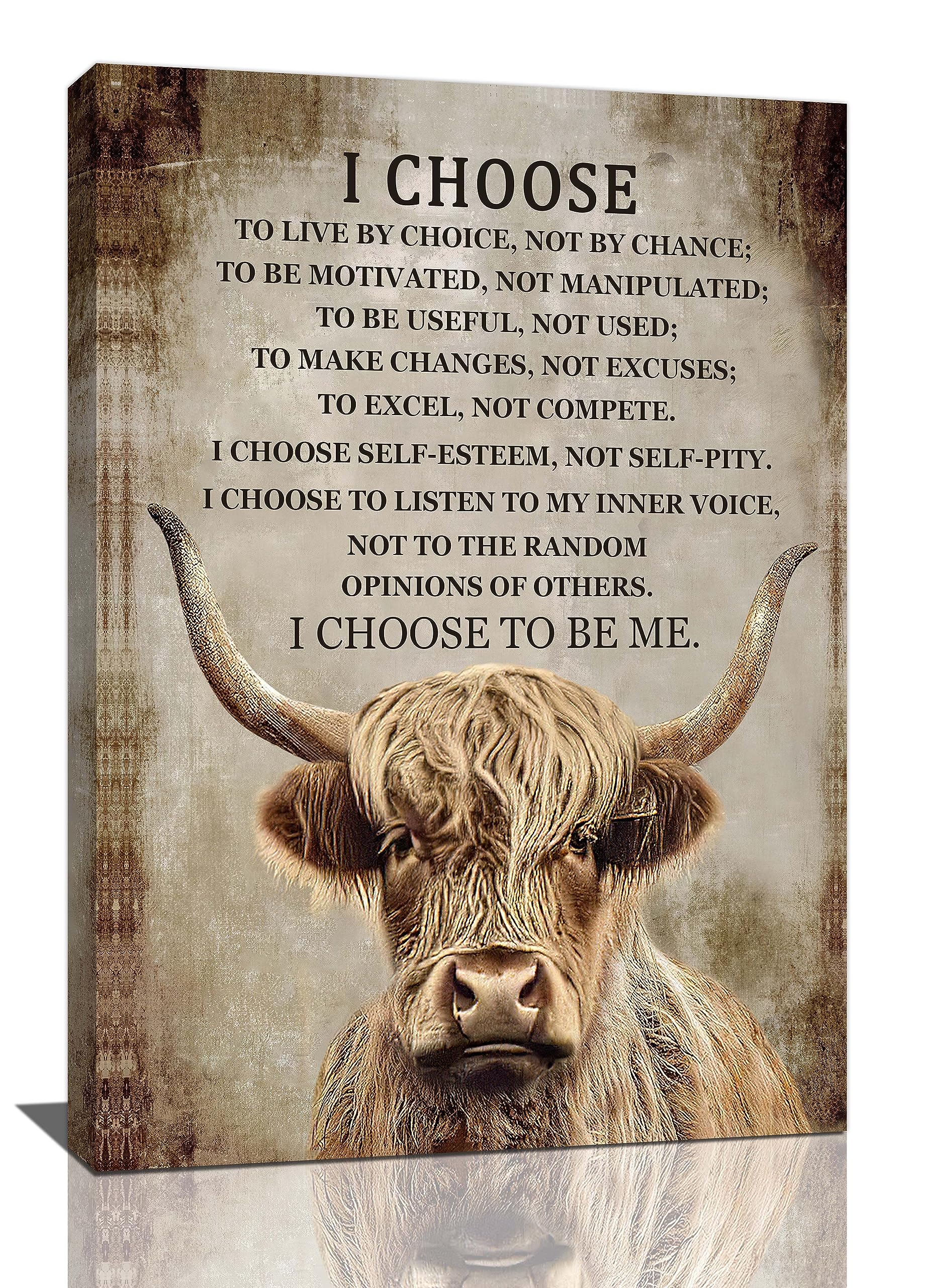 Farmhouse Highland Cow Wall Art Rustic Cow Picture Wall Decor I Choose ...