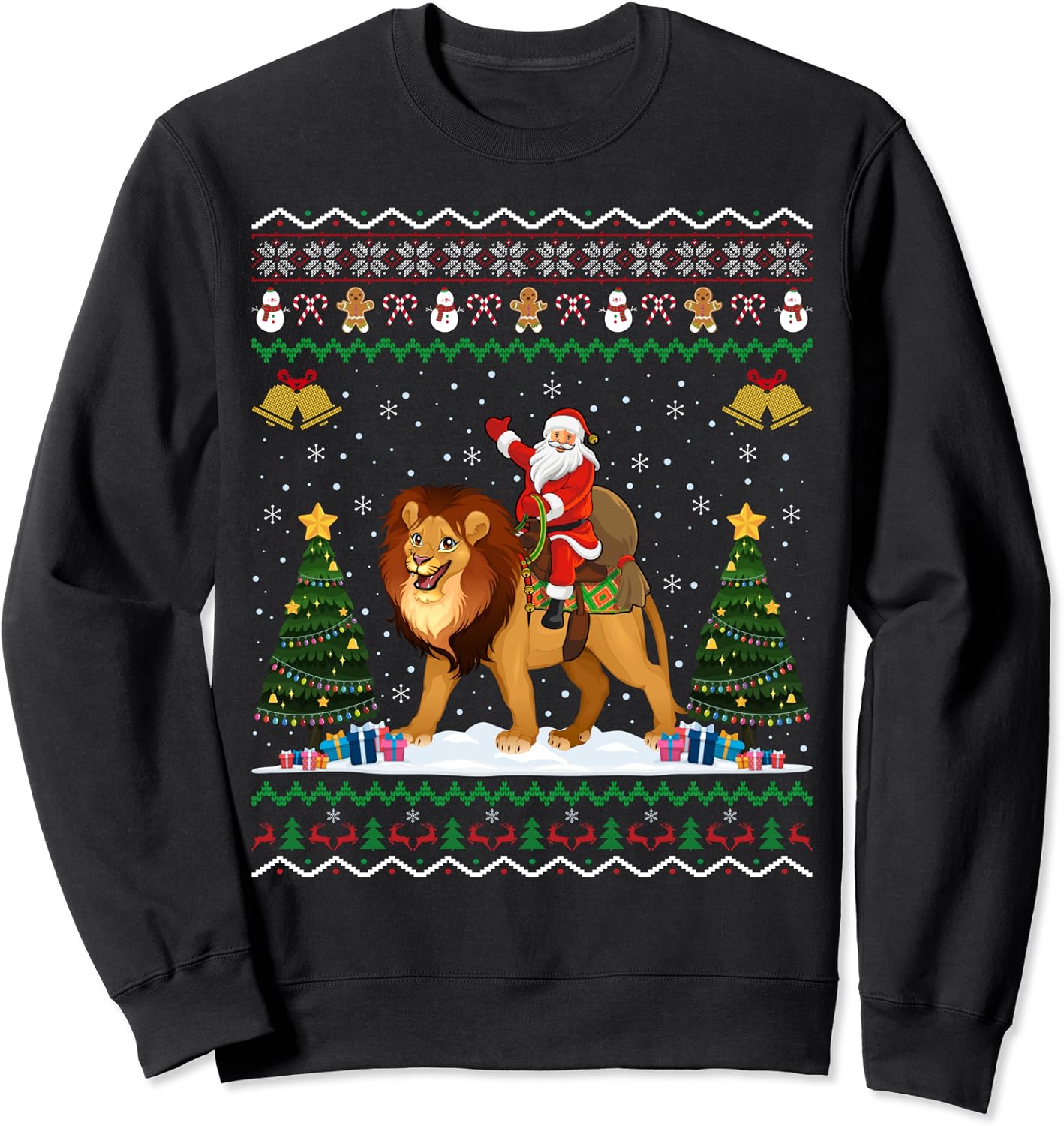 Lion Ugly Xmas Gift Santa Riding Lion Christmas Sweatshirt : Amazon.co ...