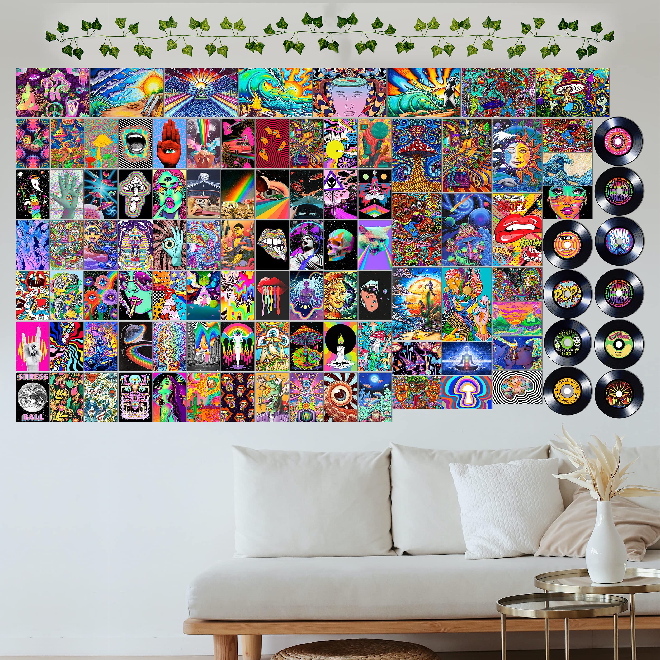 Buy AWKAEIN 100PCS Hippie Trippy Aesthetic Photo Collage Kit for Wall ...