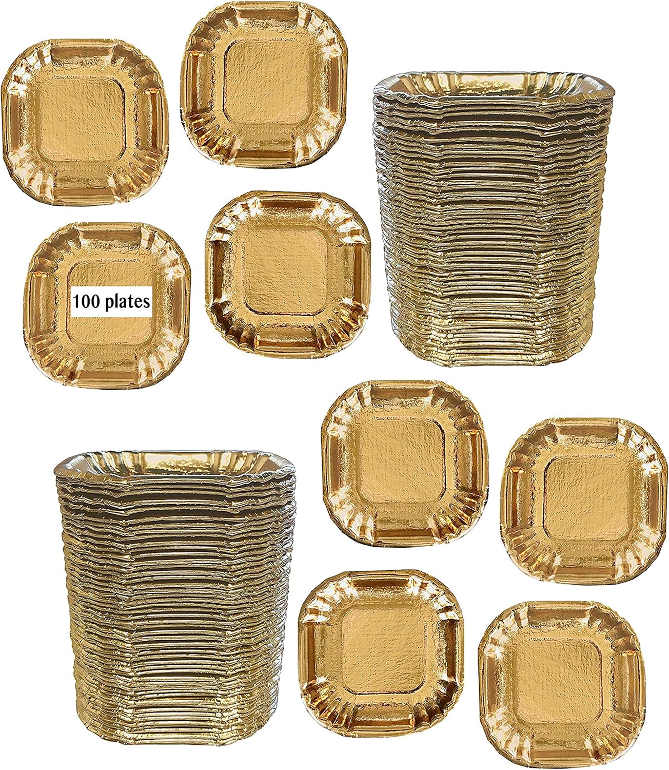 Amazon.com: Outside the Box Papers Gold Foil Mini Square Paper Plates ...