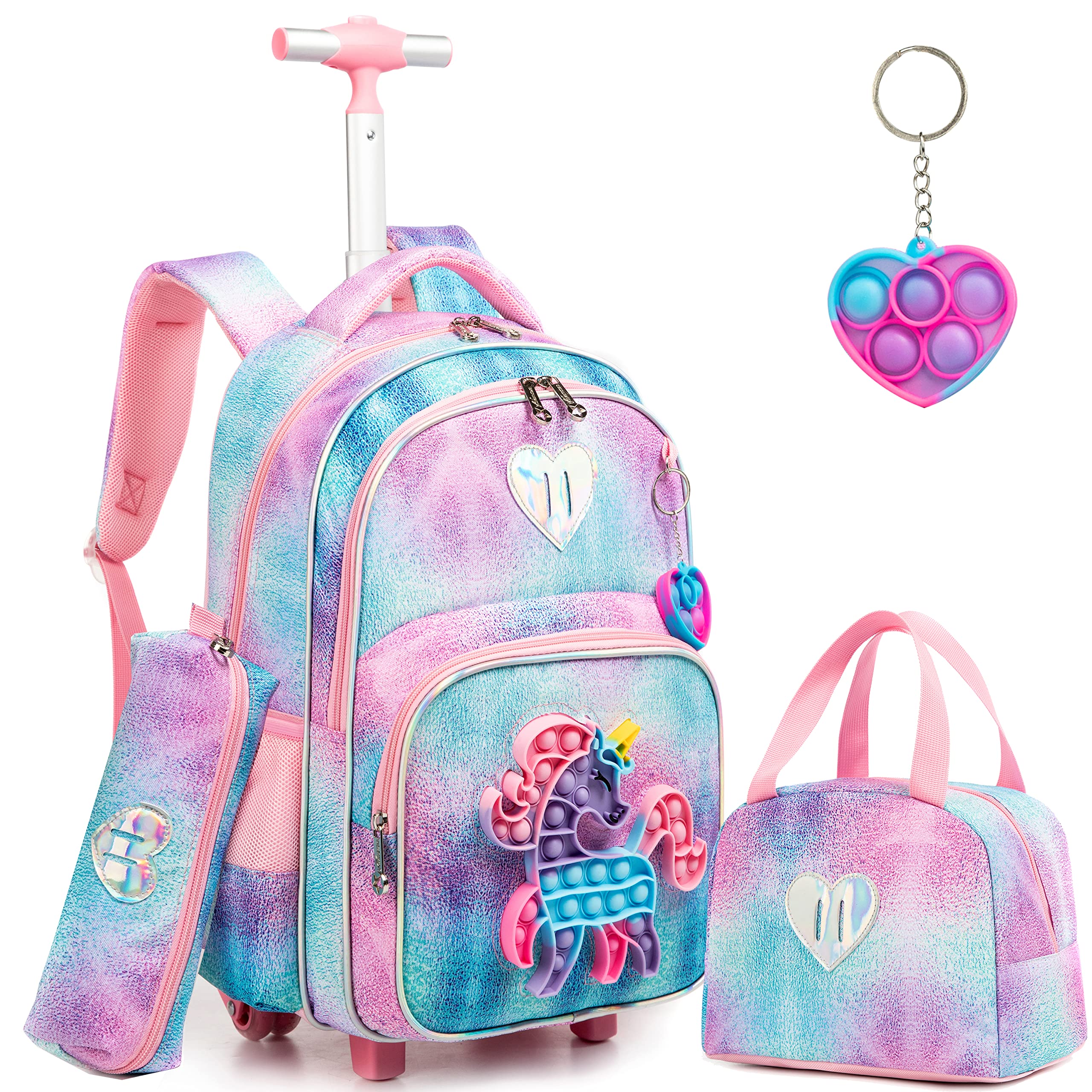 Amazon.com | Meetbelify Unicorn Rolling Backpack for Girls Wheels ...