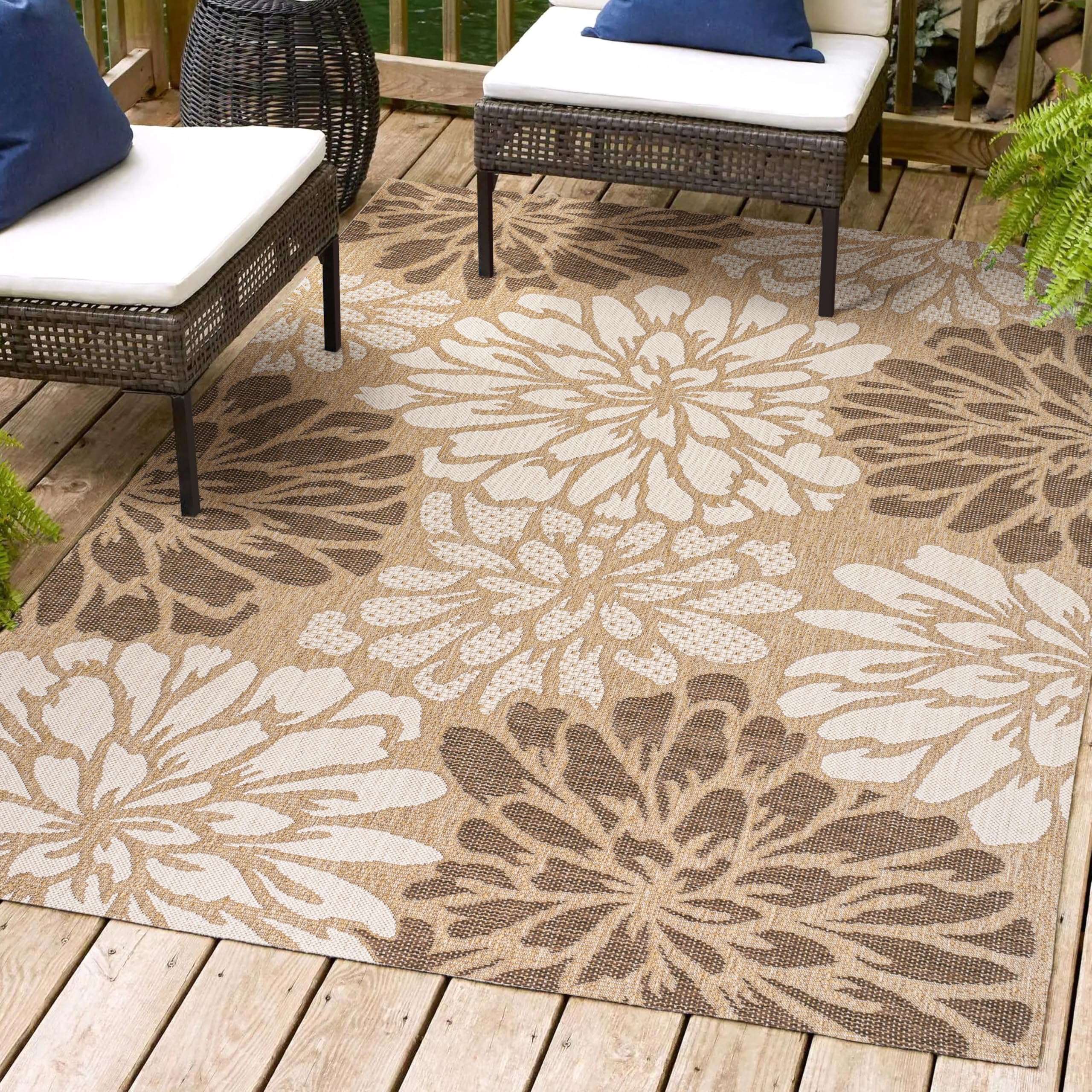 JONATHAN Y SMB110I-9 Zinnia Modern Floral Textured Weave Indoor Outdoor ...