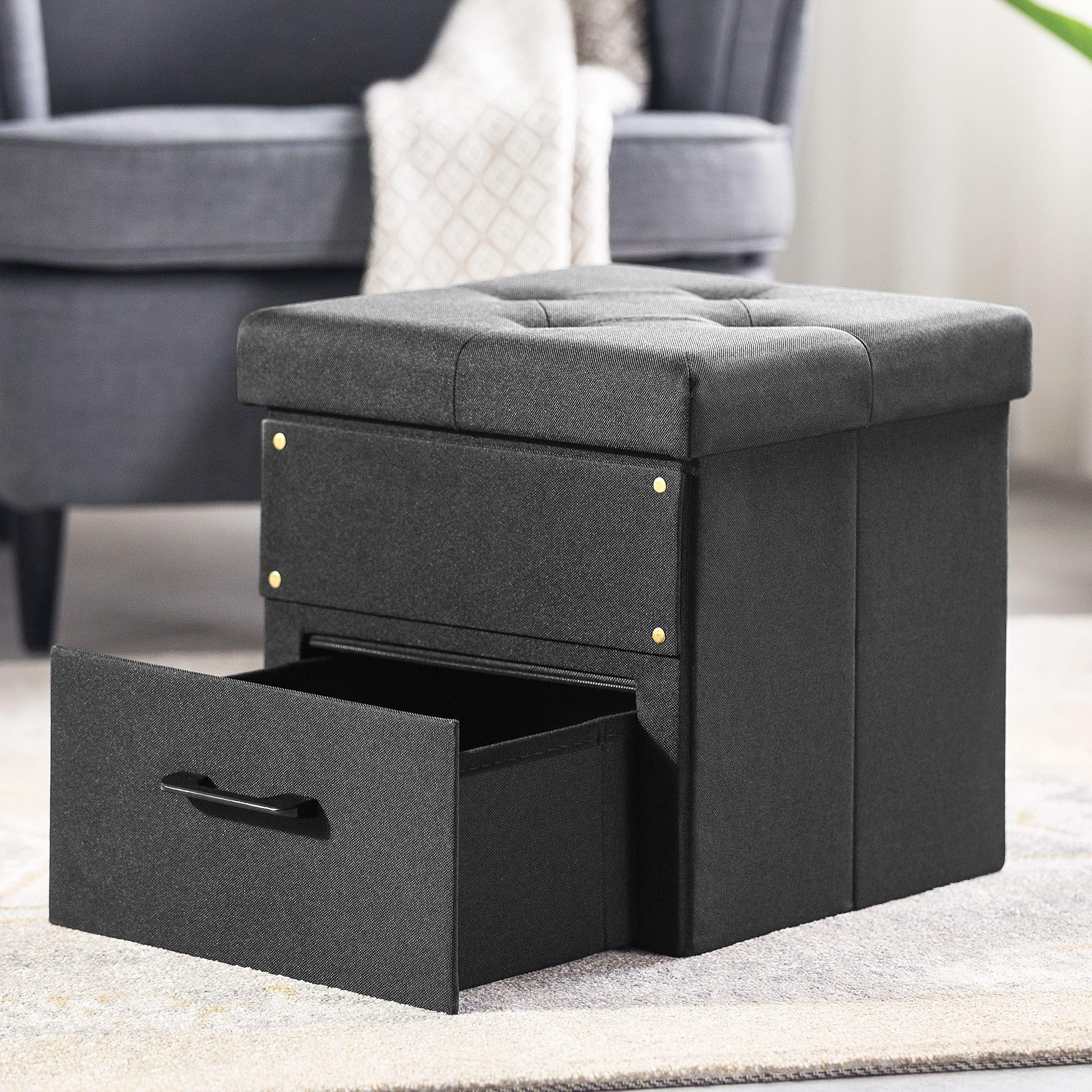 Amazon.com : Otto & Ben Stockbox Ottoman with Storage Drawer, 15" Cube ...