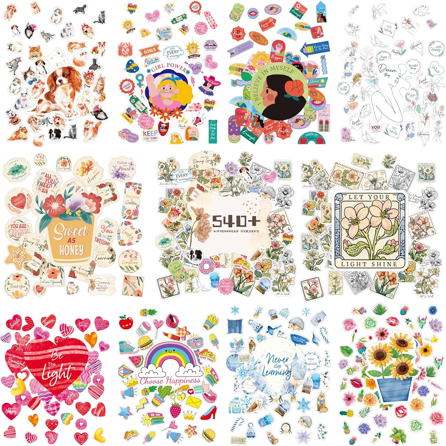 540+ PCS Inspirational Stickers, Colorful Water/Tear Resistant Vinyl ...