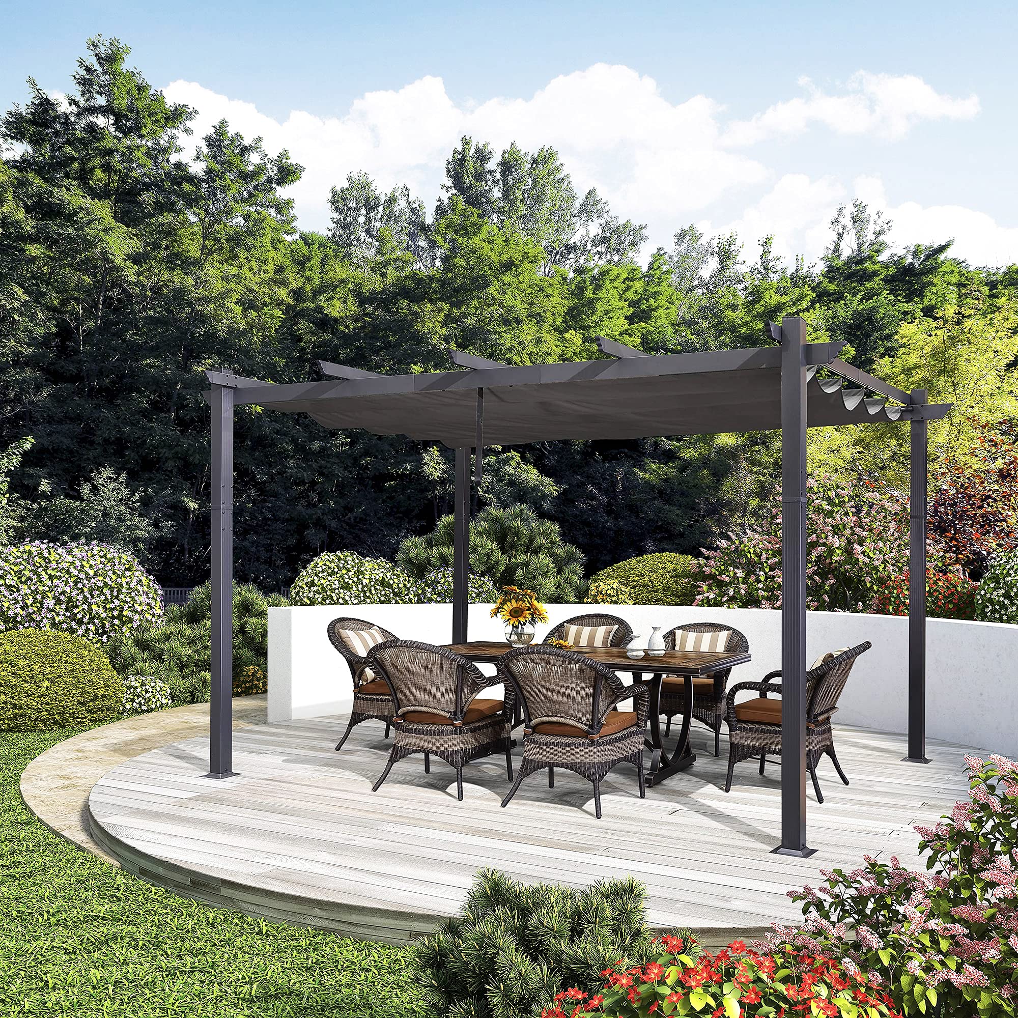 Buy PURPLE LEAF 10' X 13' Outdoor Retractable Pergola with Sun Shade ...