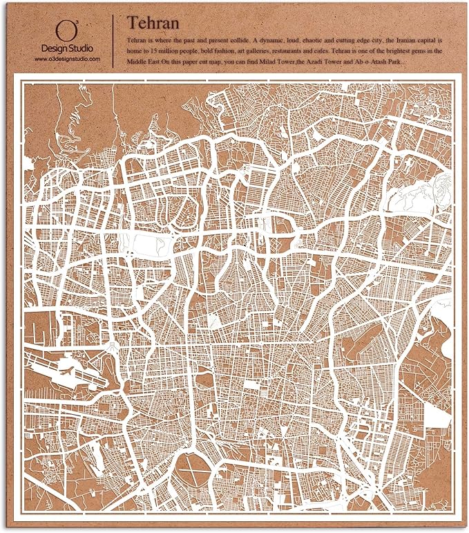 Amazon.com: Tehran Paper Cut Map by O3 Design Studio White 12x12 inches ...