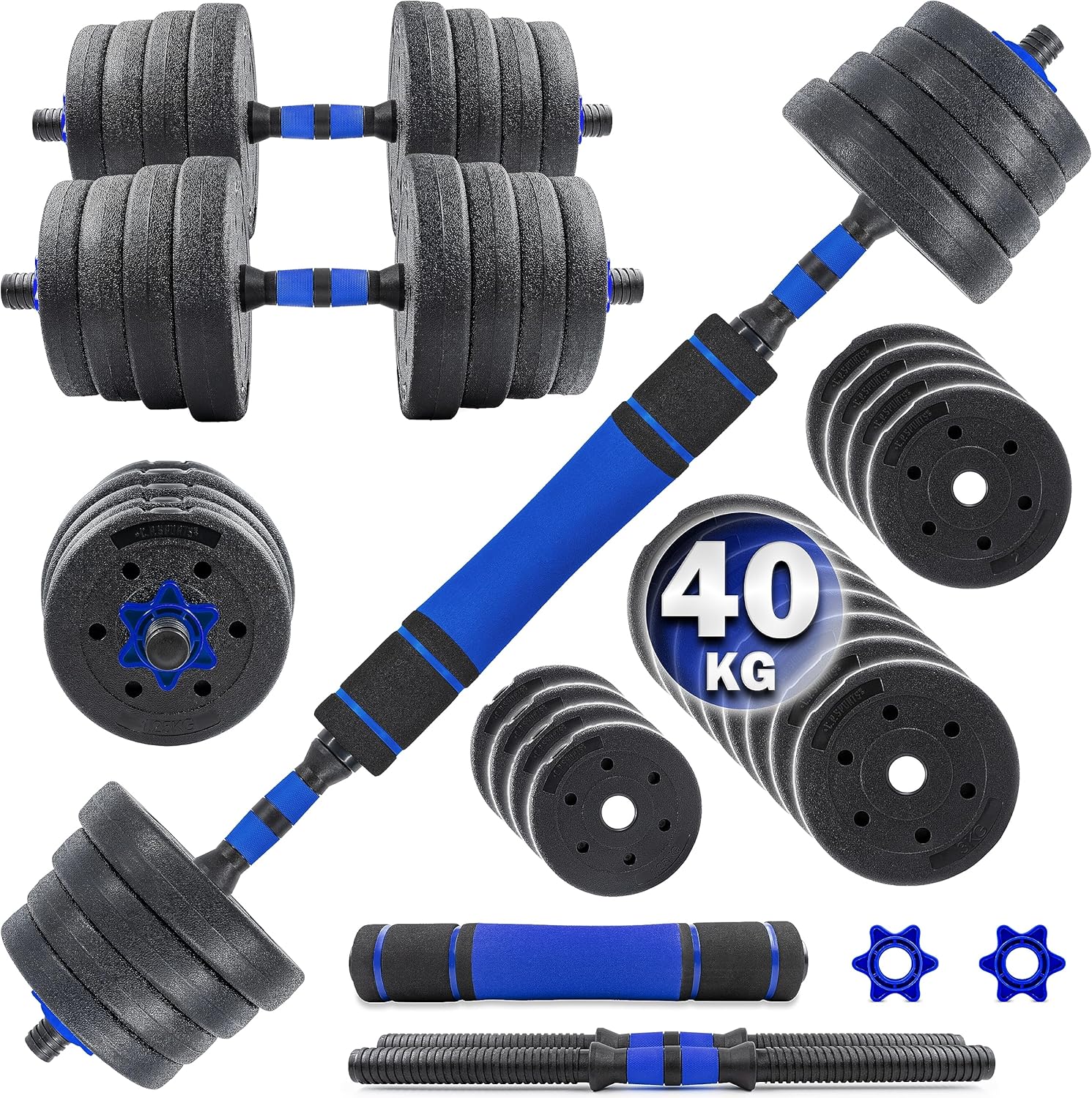 C.P.Sports 2in1 Halter & Barbell Set 40kg | 4x 1,25kg - 6x 2,5kg - 6x 3 ...