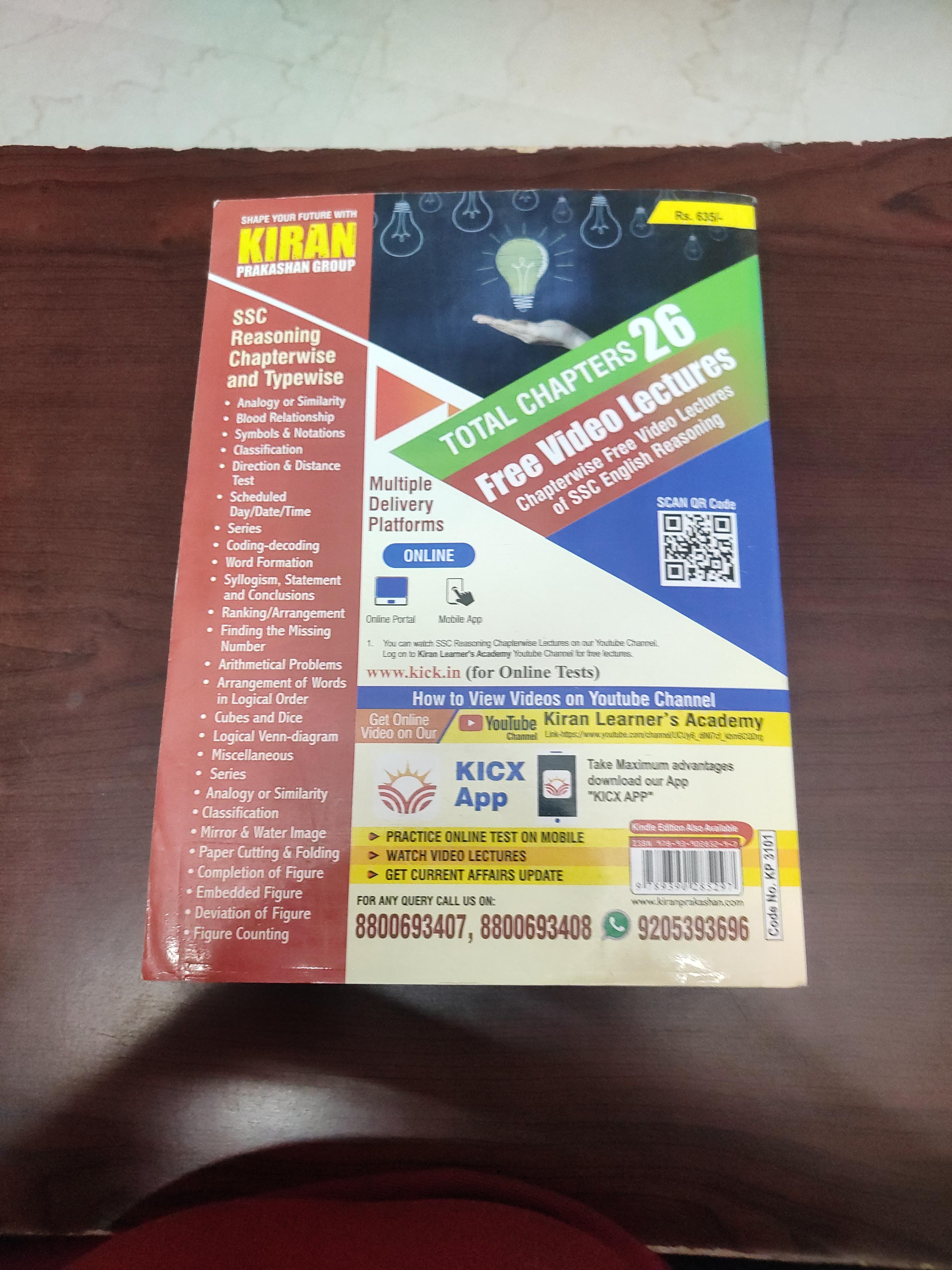 Buy Kiran Ssc Reasoning Chapterwise And Typewise Solved Papers 1999 Till Date 11000 Objective