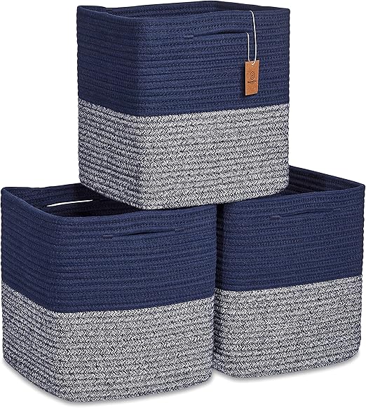 Amazon.com: NaturalCozy Storage Cubes 11 Inch Cotton Rope Woven Baskets ...