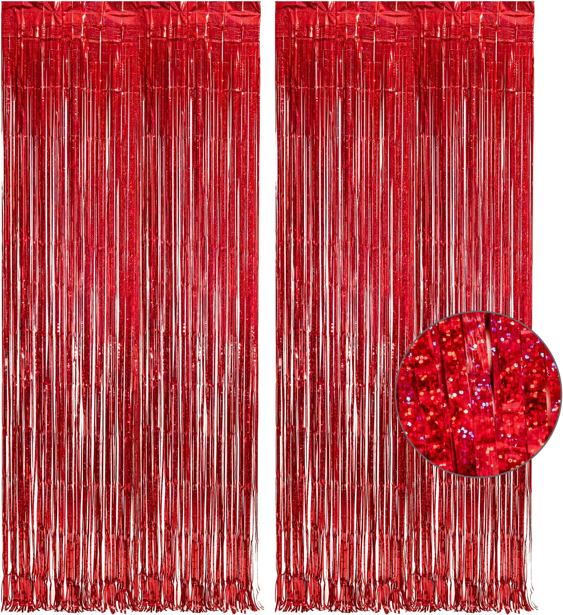 Red Fringe Curtains Party Decorations Backdrop - GREATRIL Foil Tinsel ...