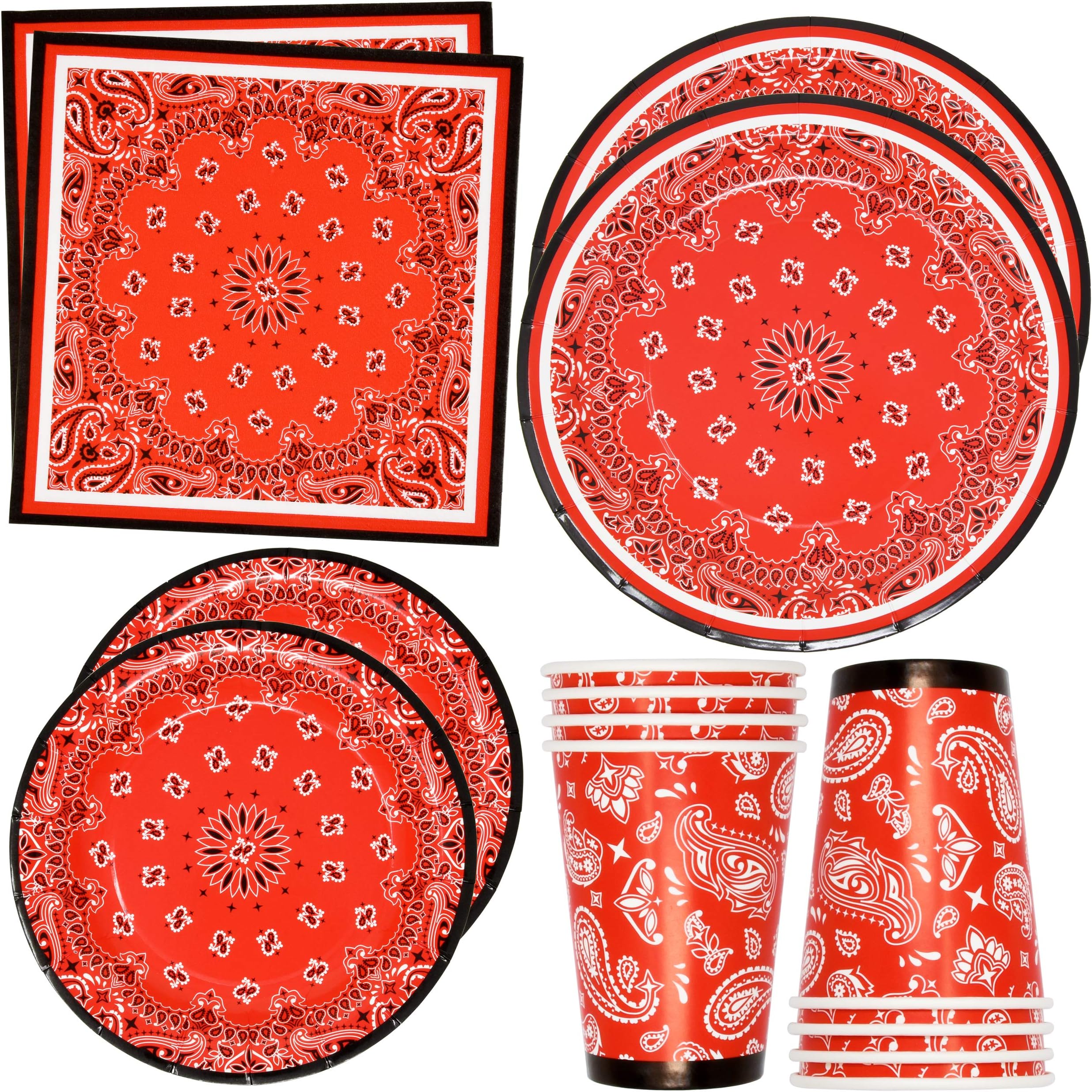 Amazon.com: Oojami Serves 24 Complete Party Pack Red Bandana Western ...