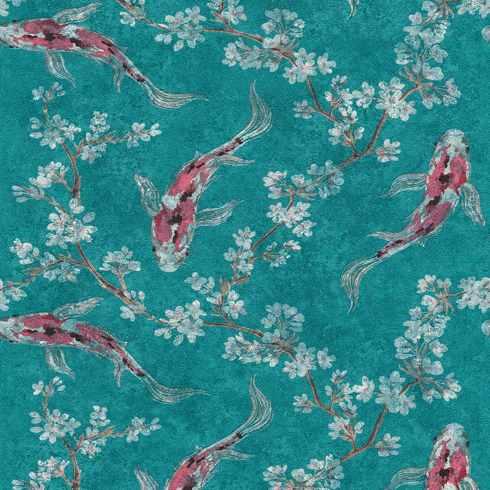 Buy Turquoise Wallpaper in Oriental Style | Japanese Pattern Wallpaper ...