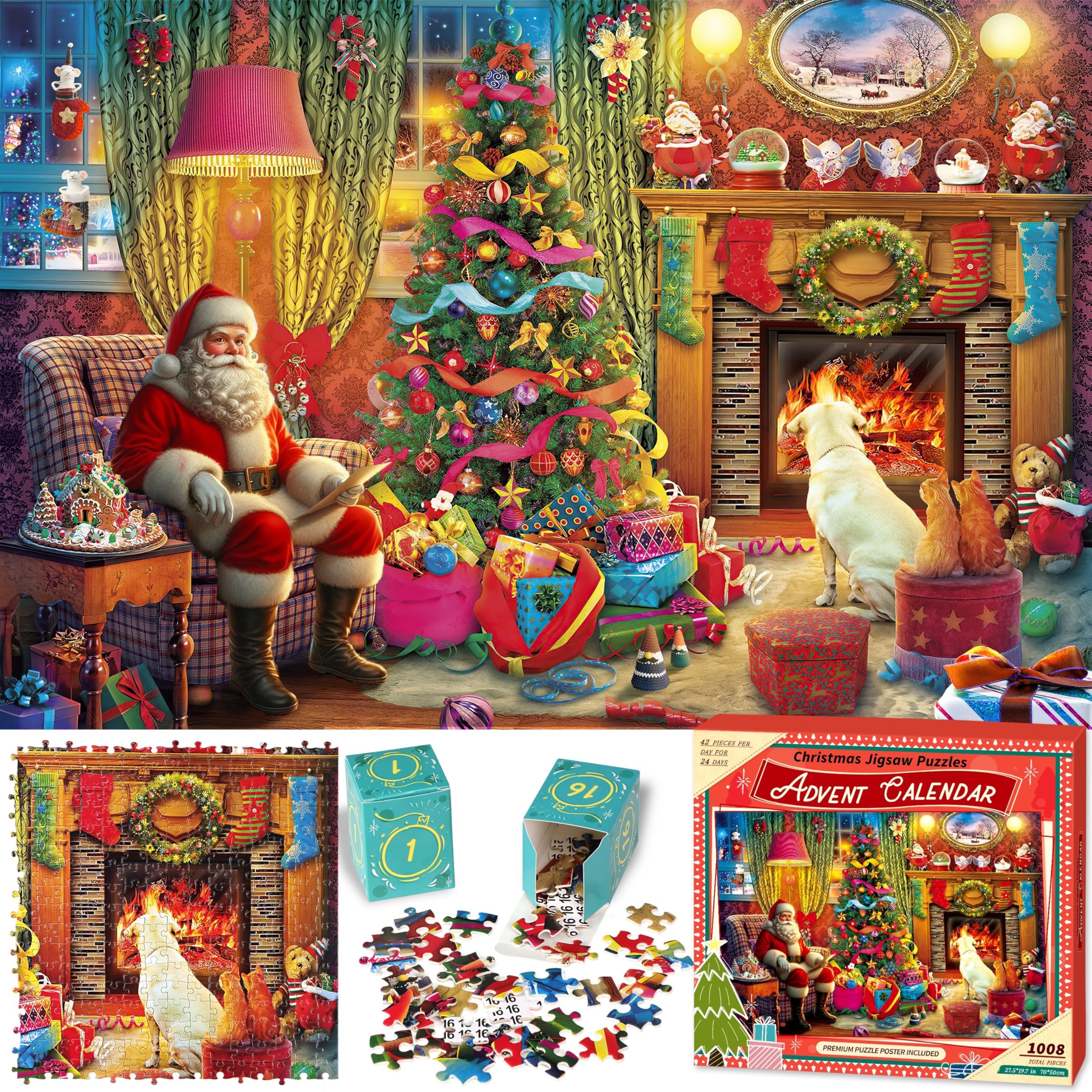 Amazon.com: Wowok Advent Calendar 2025 Jigsaw Puzzles- Christmas by the Fireplace Holiday ...