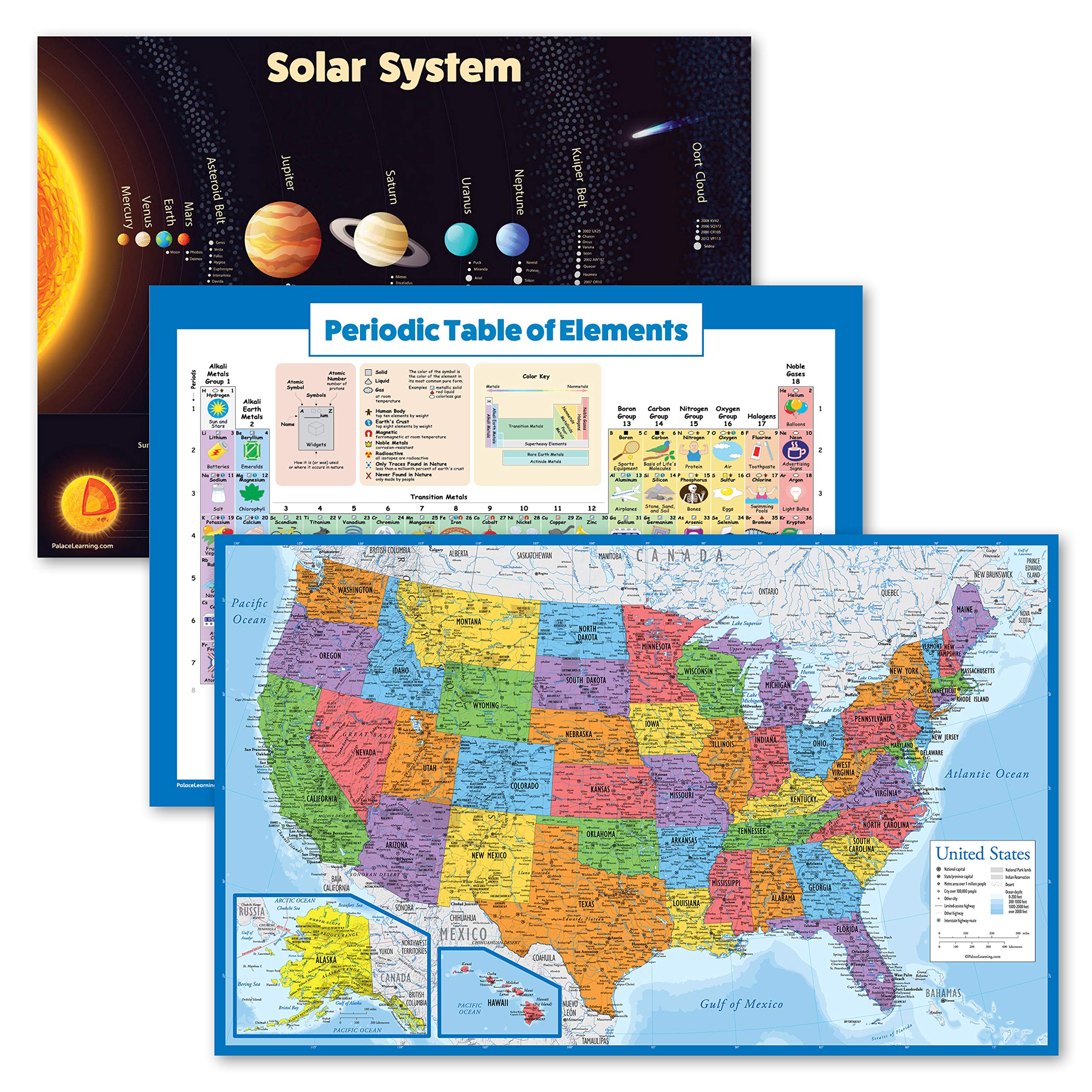 Buy 3 Pack - Solar System + Periodic Table of The Elements for Kids ...
