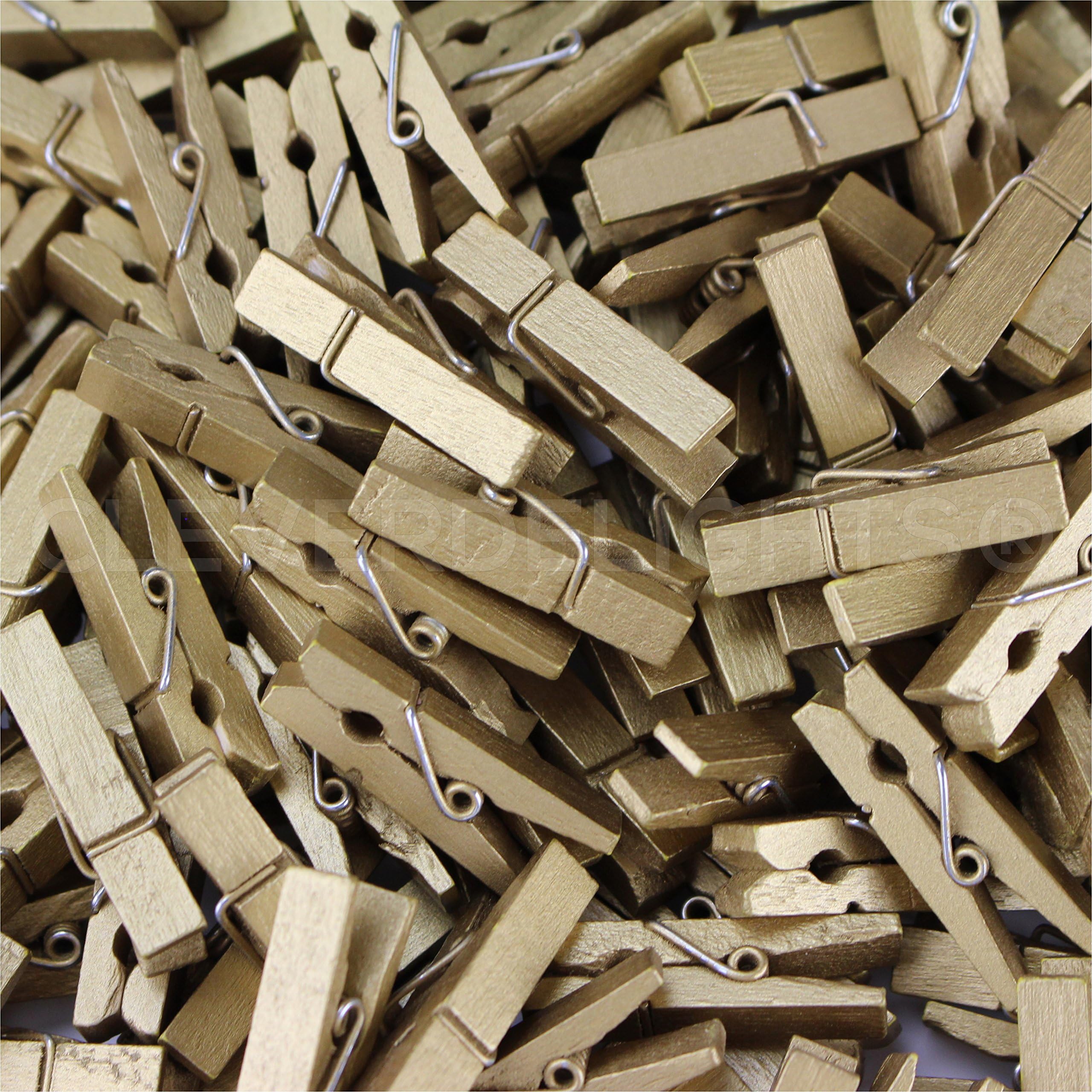 Amazon.com: iKammo 50pcs Wood Gold Clothespins Mini Wooden Gold Clothes ...