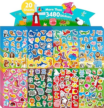Amazon.com: 3480+ Animal Stickers, 170+ Adorable Cartoon Animal Designs ...