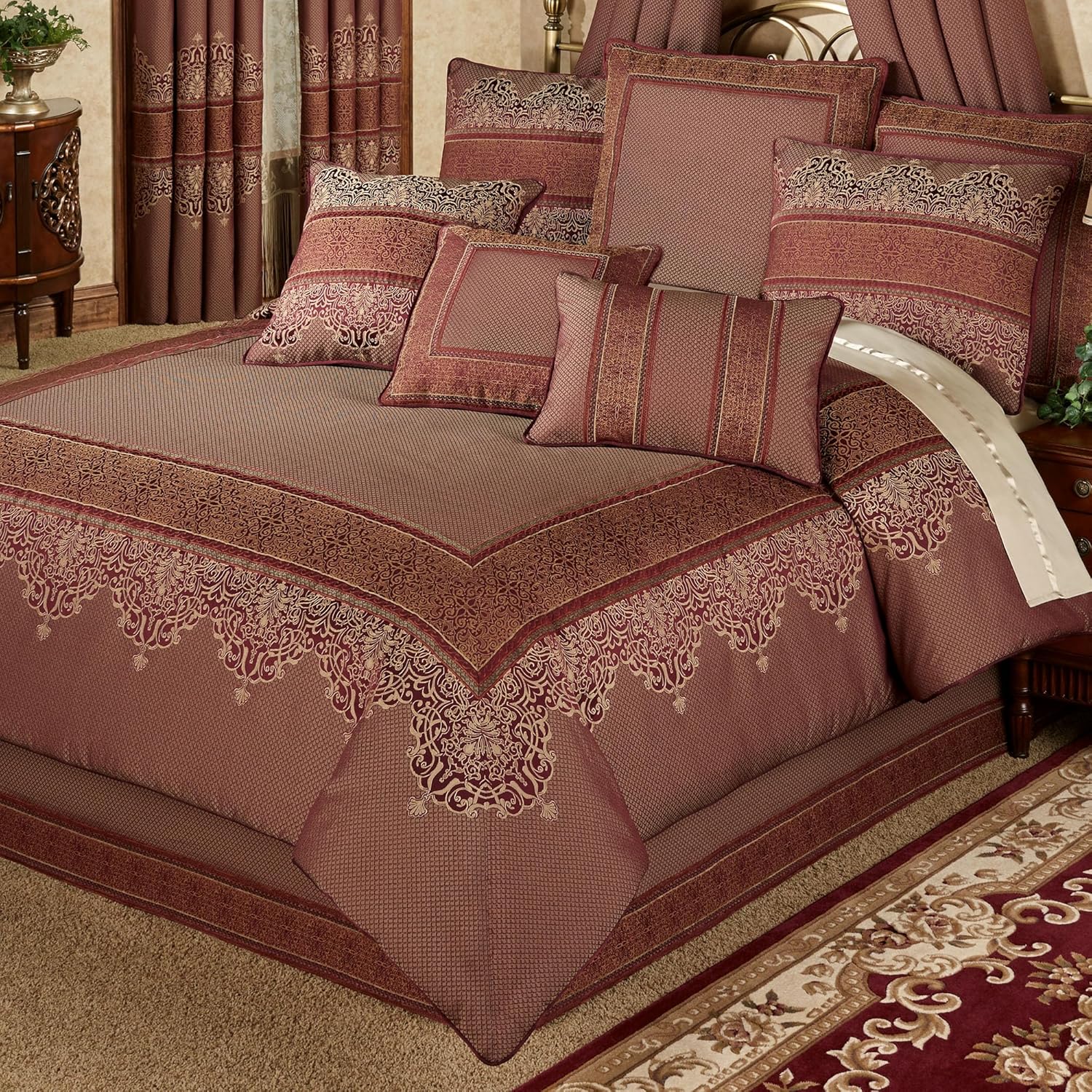 Amazon.com: Eastleigh Filigree Oversized Luxury Bedding | Rich Ruby ...
