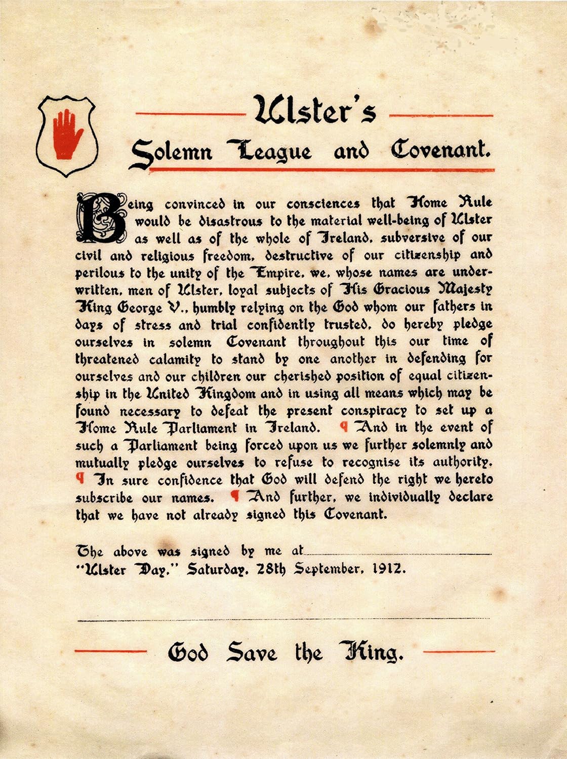 Amazon.com: Ulster's Solemn League and Covenant A4 Size Poster (12th of ...